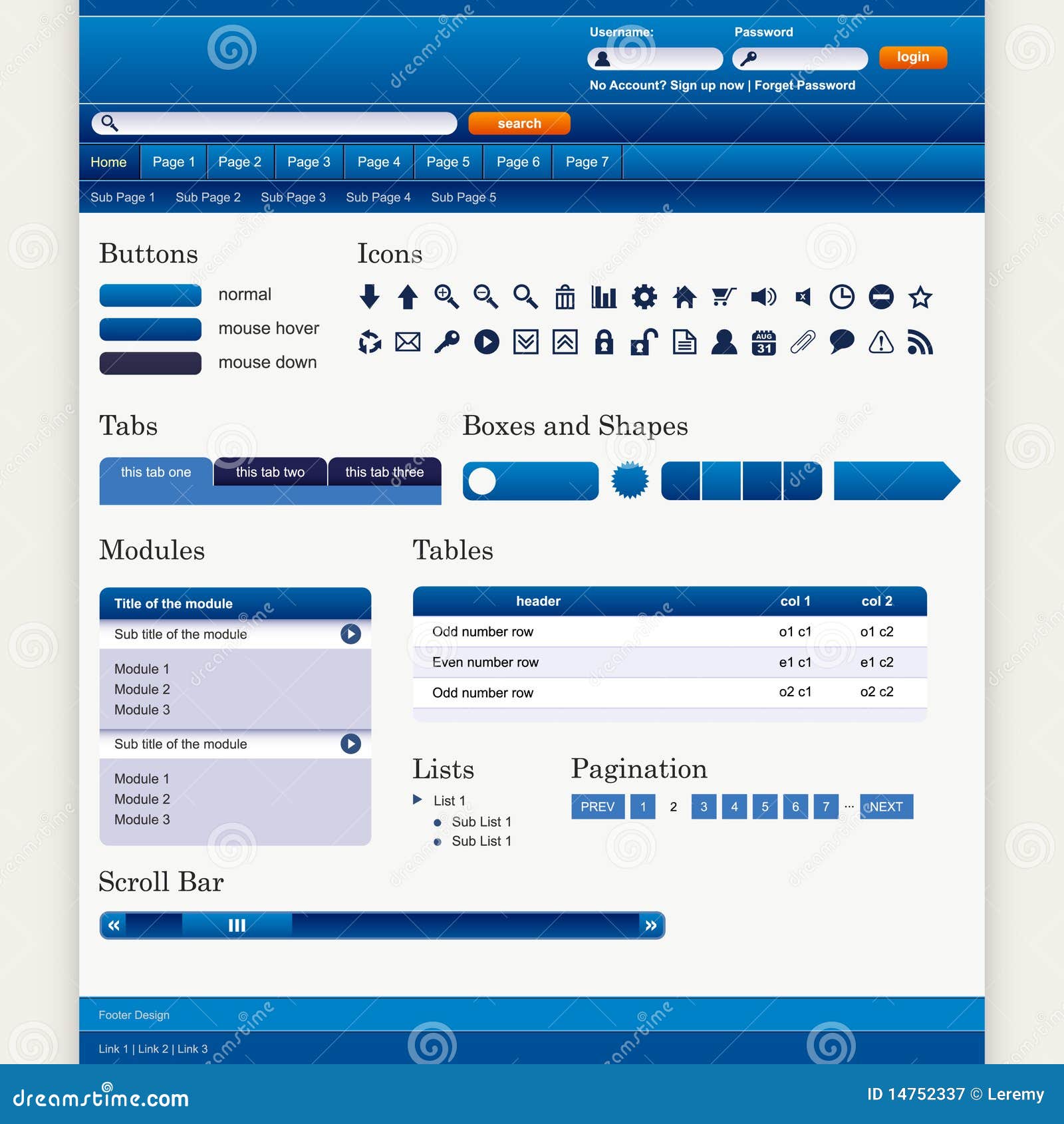 De Elementen Van Het Ontwerp Van Het Web 1 (Blauw Thema) Vector Vector ...