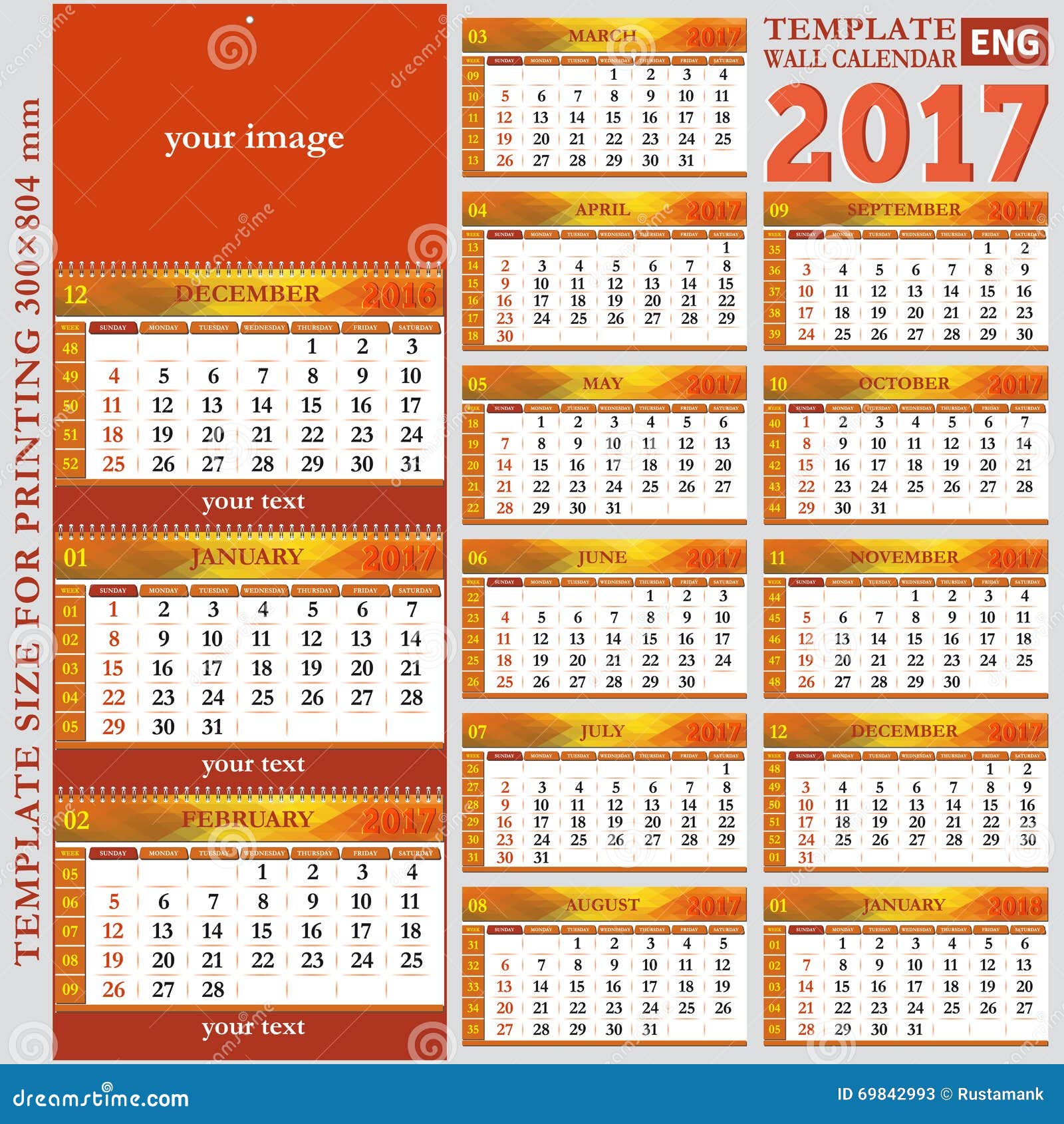 De Engelse Driemaandelijkse Kalender 2017 Van De Malplaatjemuur Vector ...