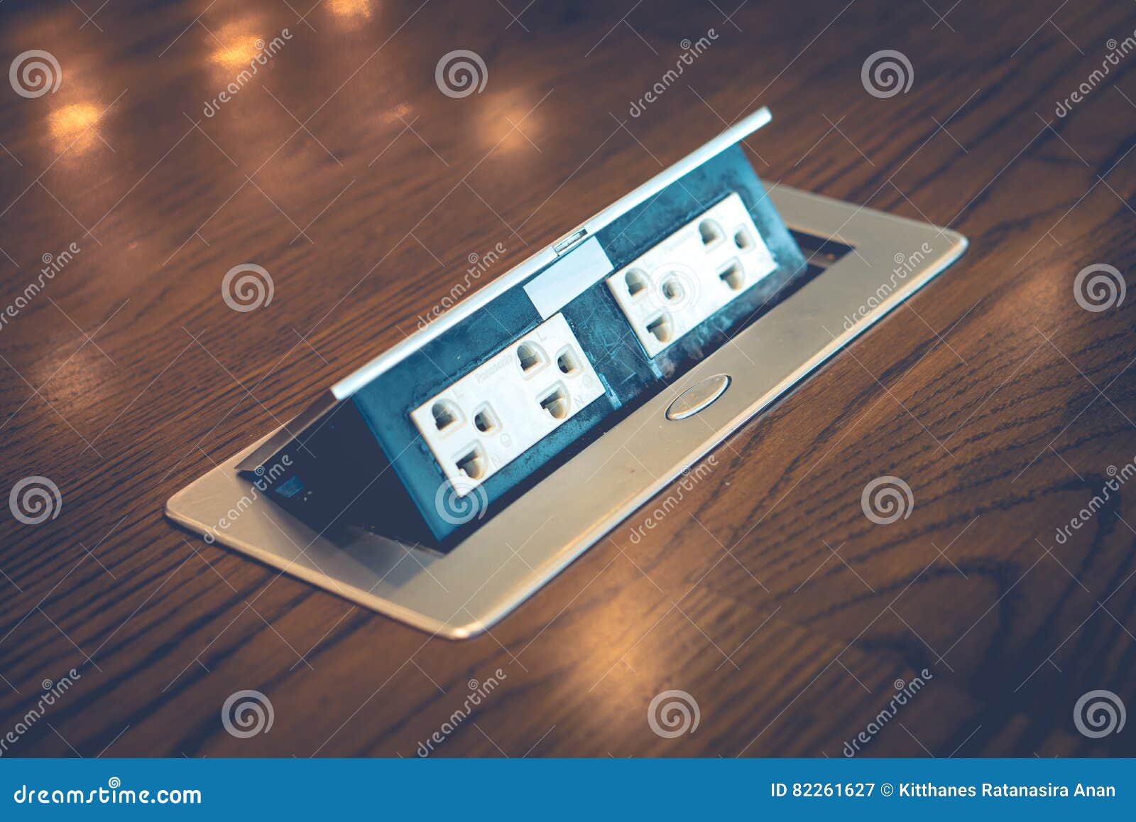 De Focus of Blur Electric Plug Built in Desk Stock Image - Image of ...