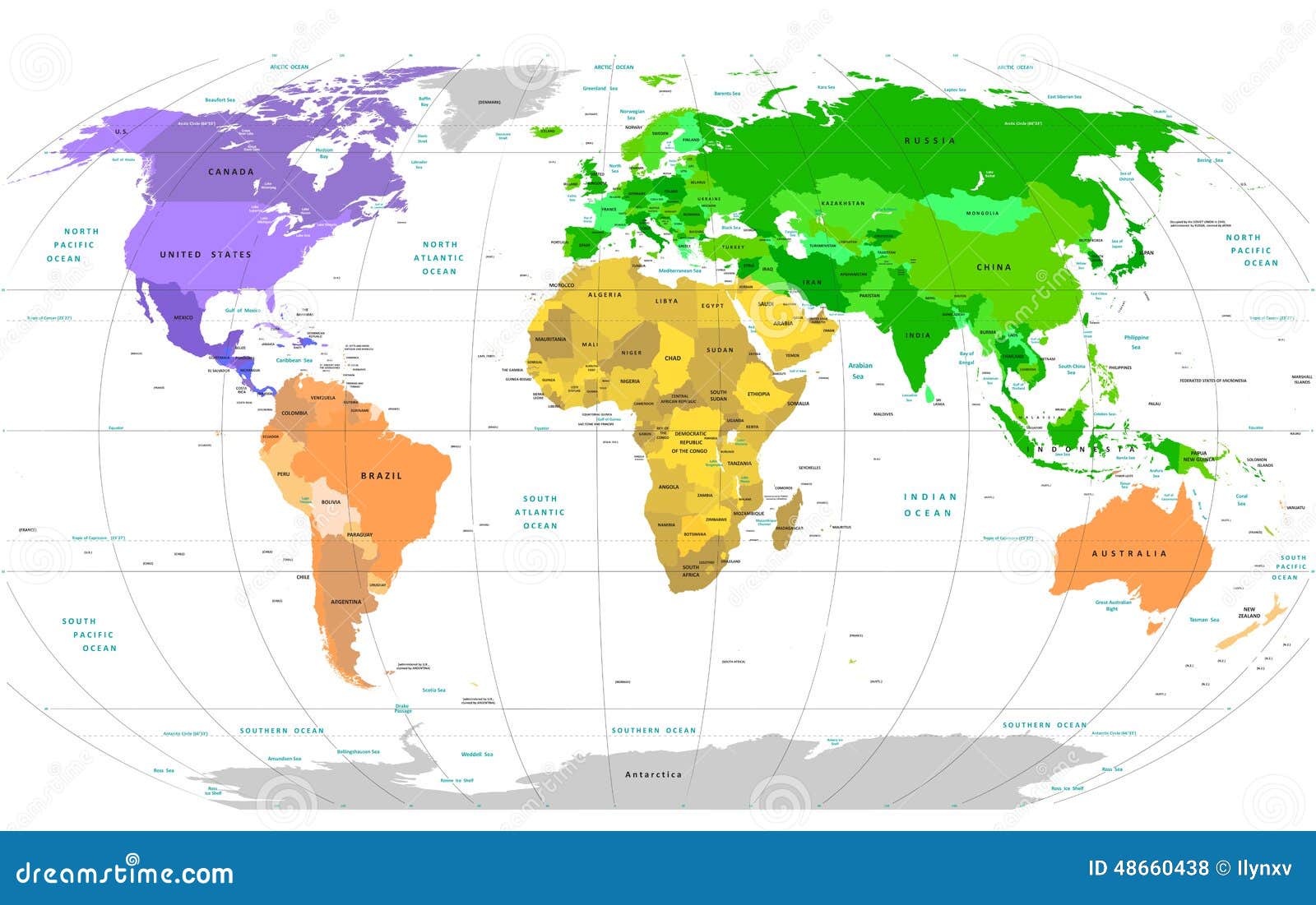 De Gedetailleerde Kaart Van De Wereld Vector Illustratie - Illustration ...