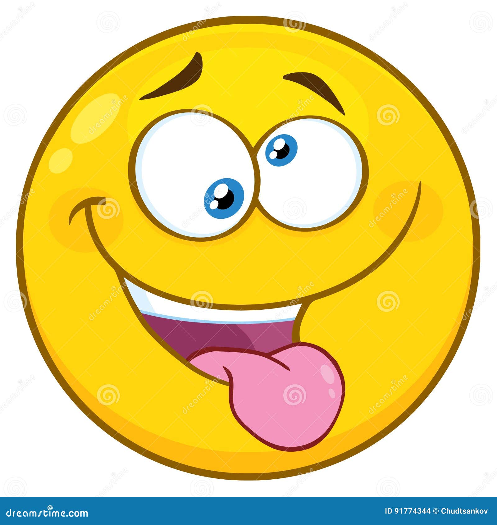De Gele Uitdrukking Van Beeldverhaalsmiley Face Character With Crazy En