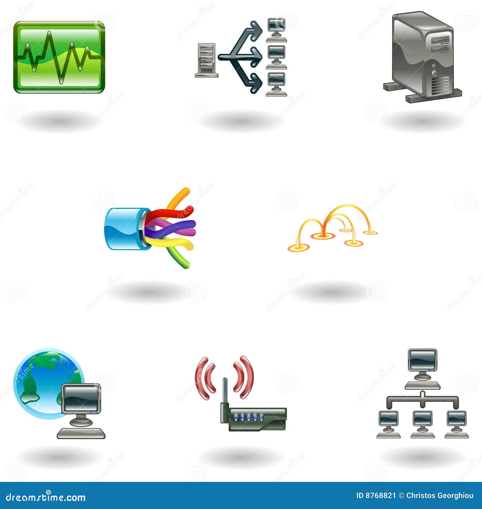 De Glanzende Reeks Van Het Pictogram Van Het Netwerk Van De Computer ...