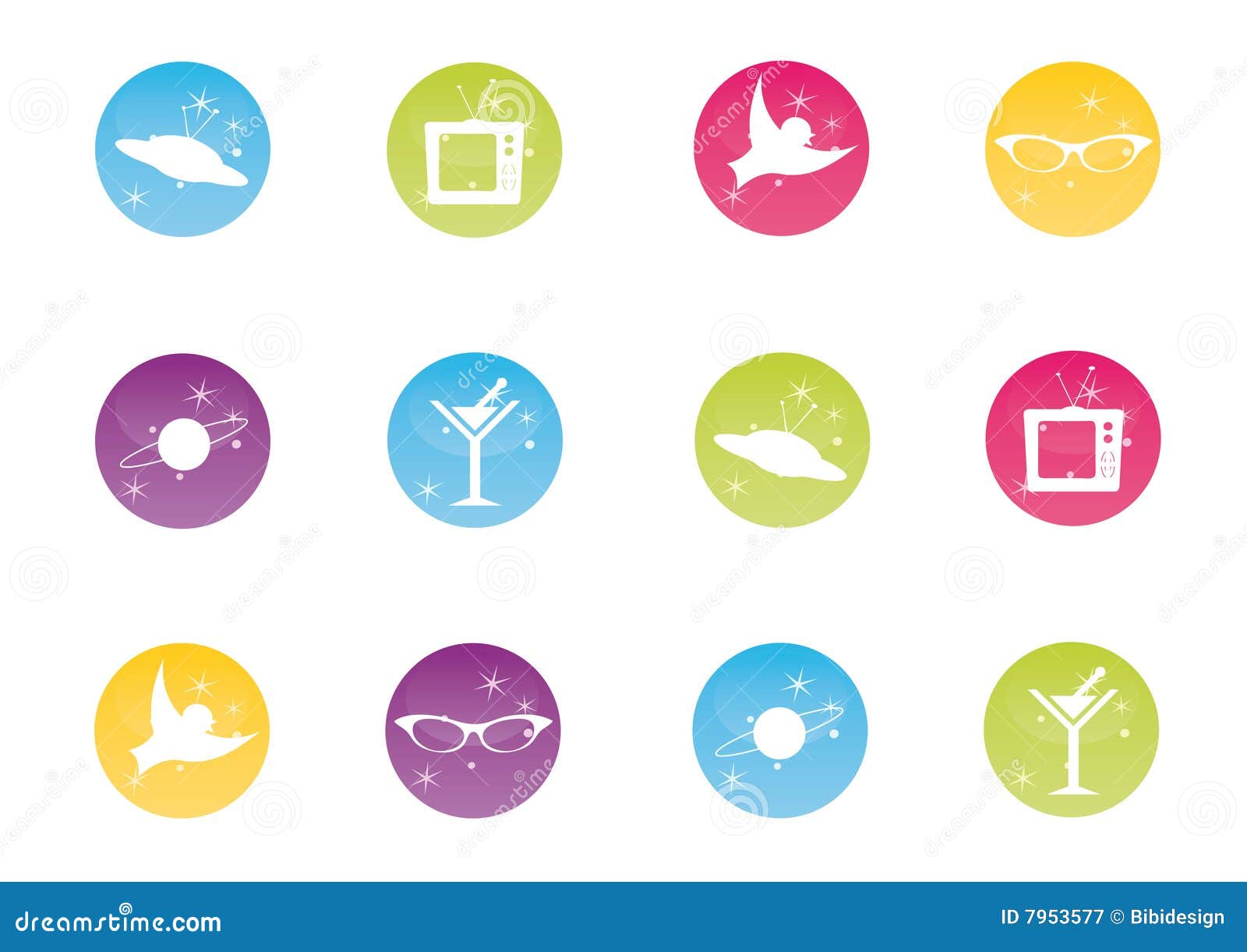 De Glanzende Retro Reeks Van Het Pictogram Vector Illustratie ...