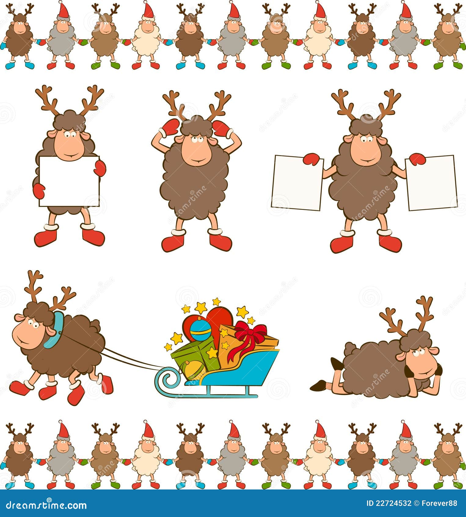 De Grappige Herten Van Kerstmis. Vector Illustratie - Illustration of ...