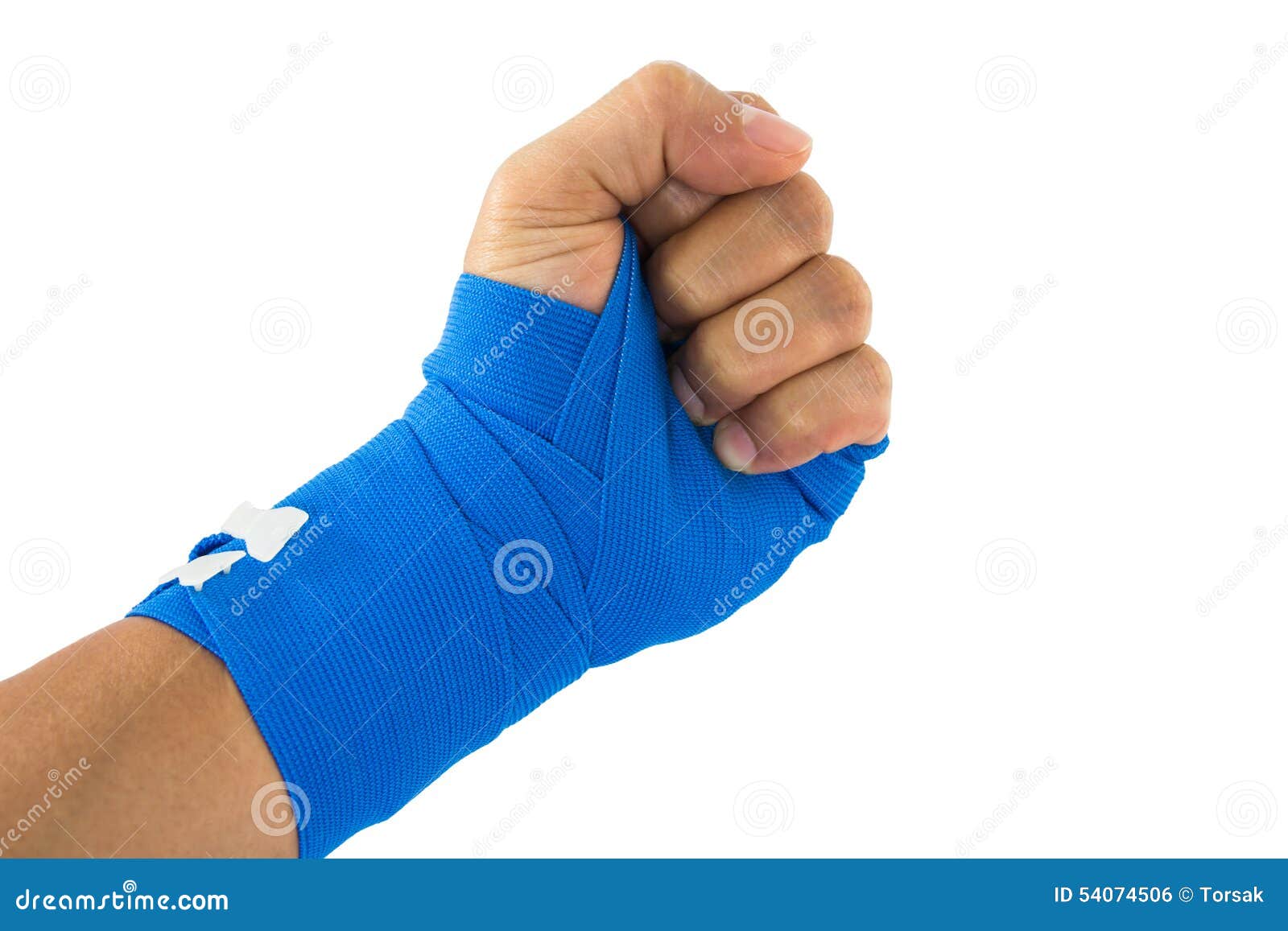 De Hand Bond Blauw Elastisch Verband Stock Foto - Image of ongeval ...