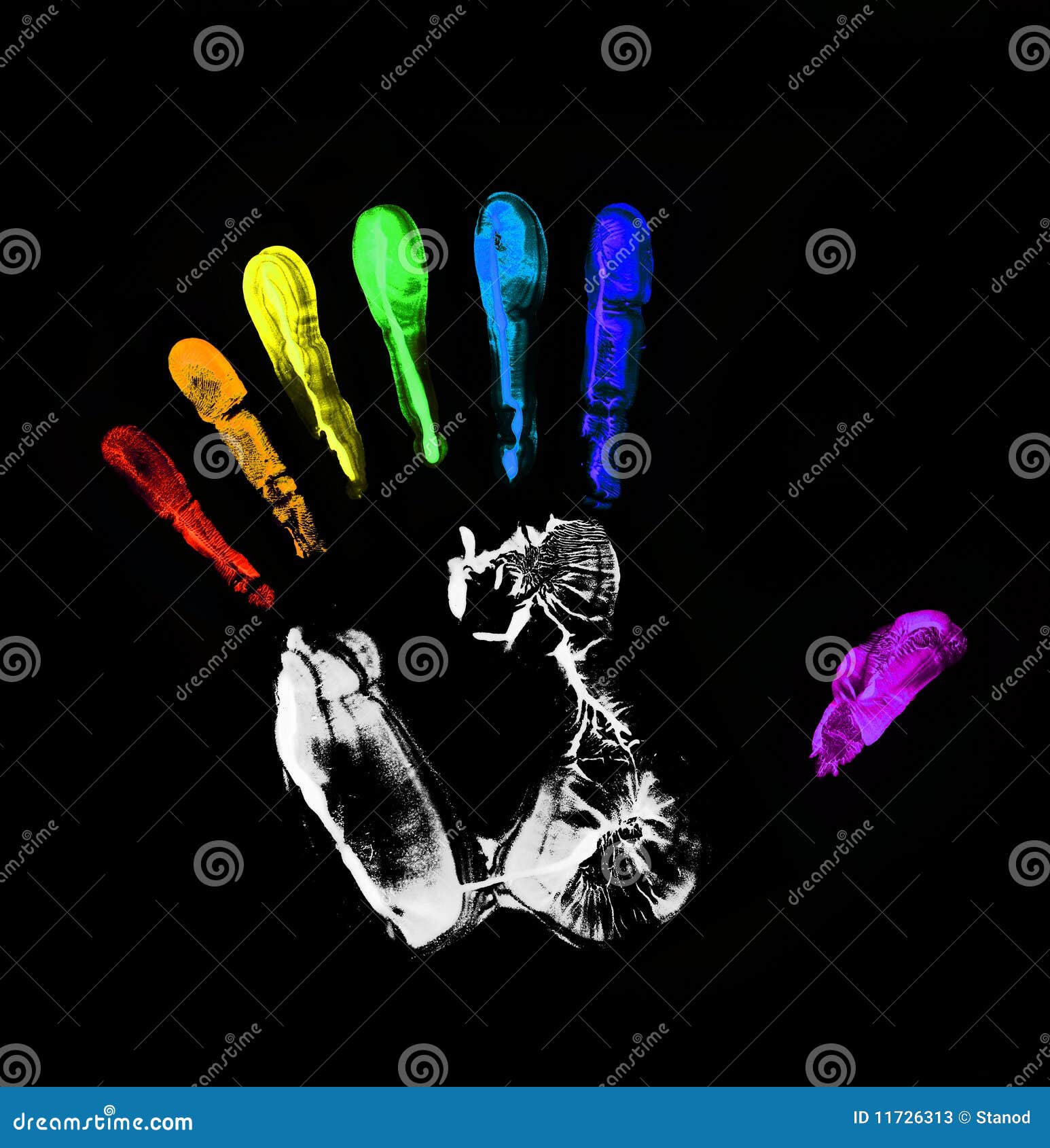 De Hand-druk Van De Regenboog. Zeven Vingers Stock Illustratie ...