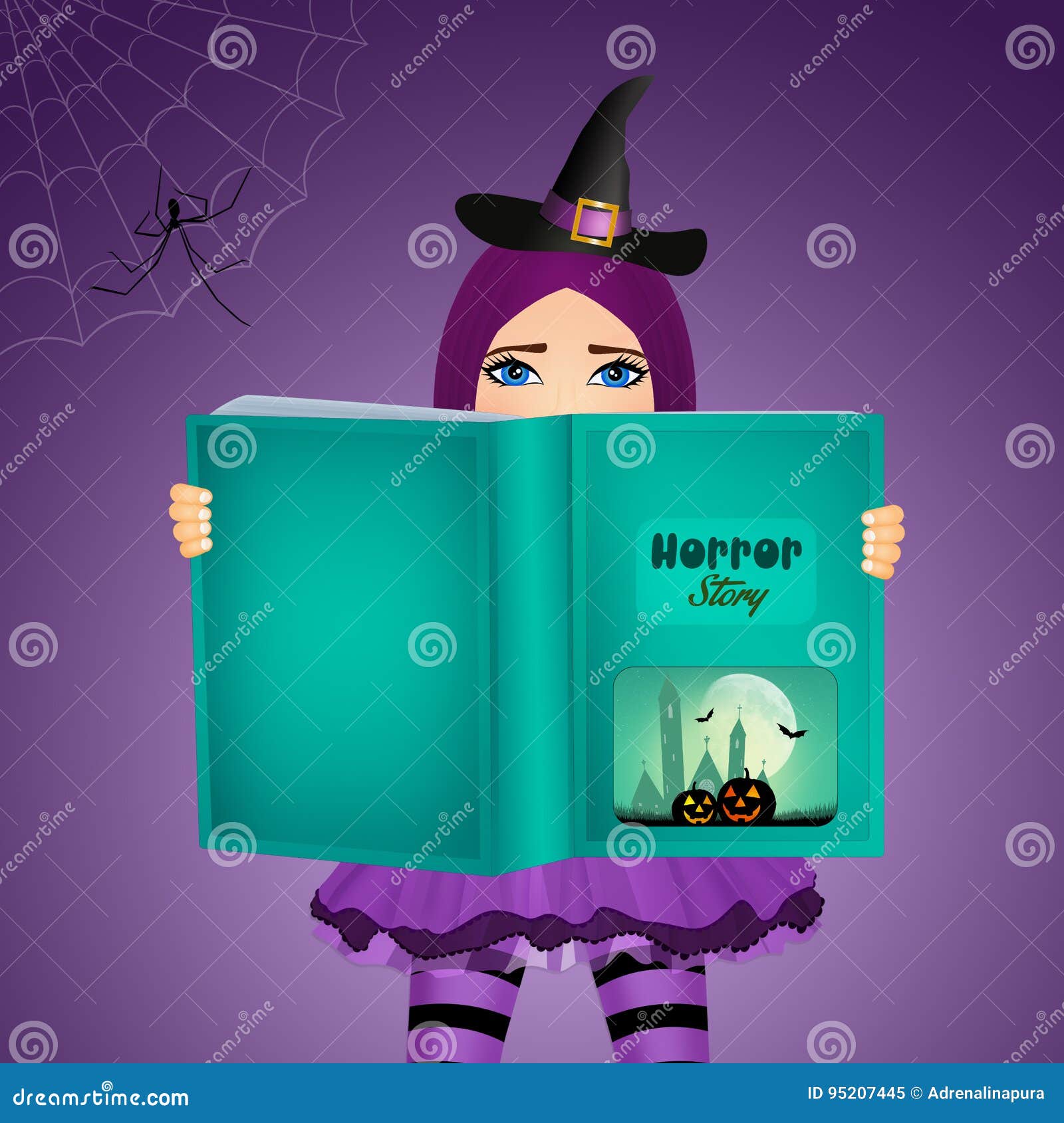 De Heks Leest Verhalen Van Vrees Op Halloween Stock Illustratie - Illustration of leest ...