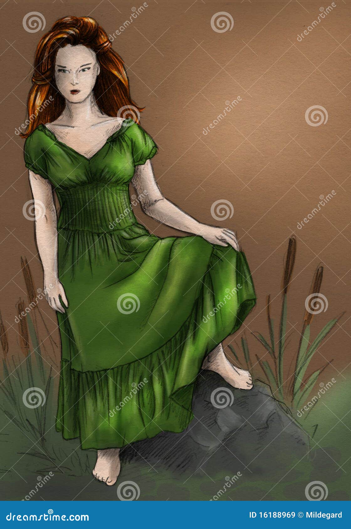 De Heks Van Het Moeras in Groene Kleding Stock Illustratie ...