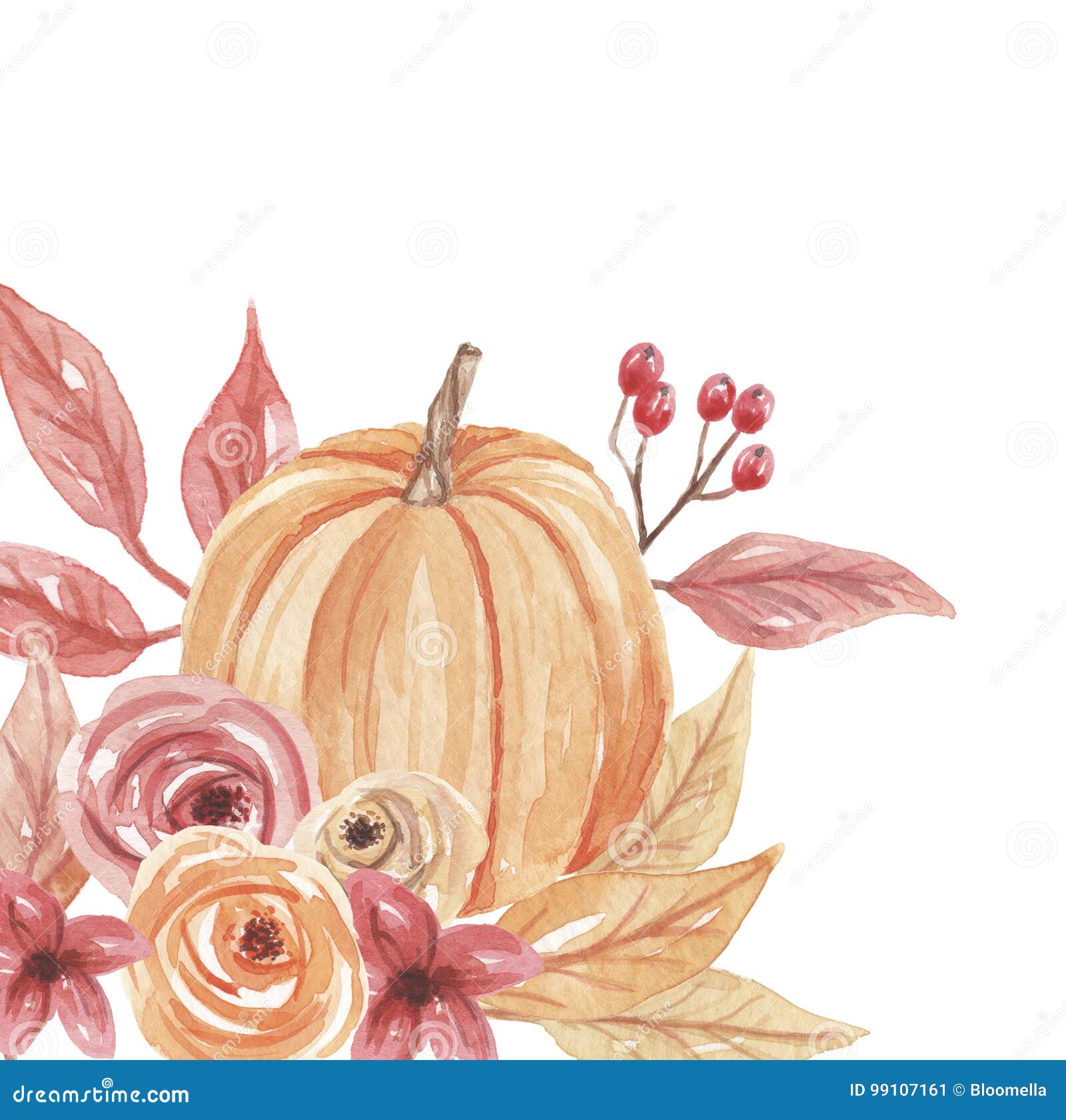 De Hoek Autumn Hand Painted Fall Frame Van De Waterverfpompoen Stock ...