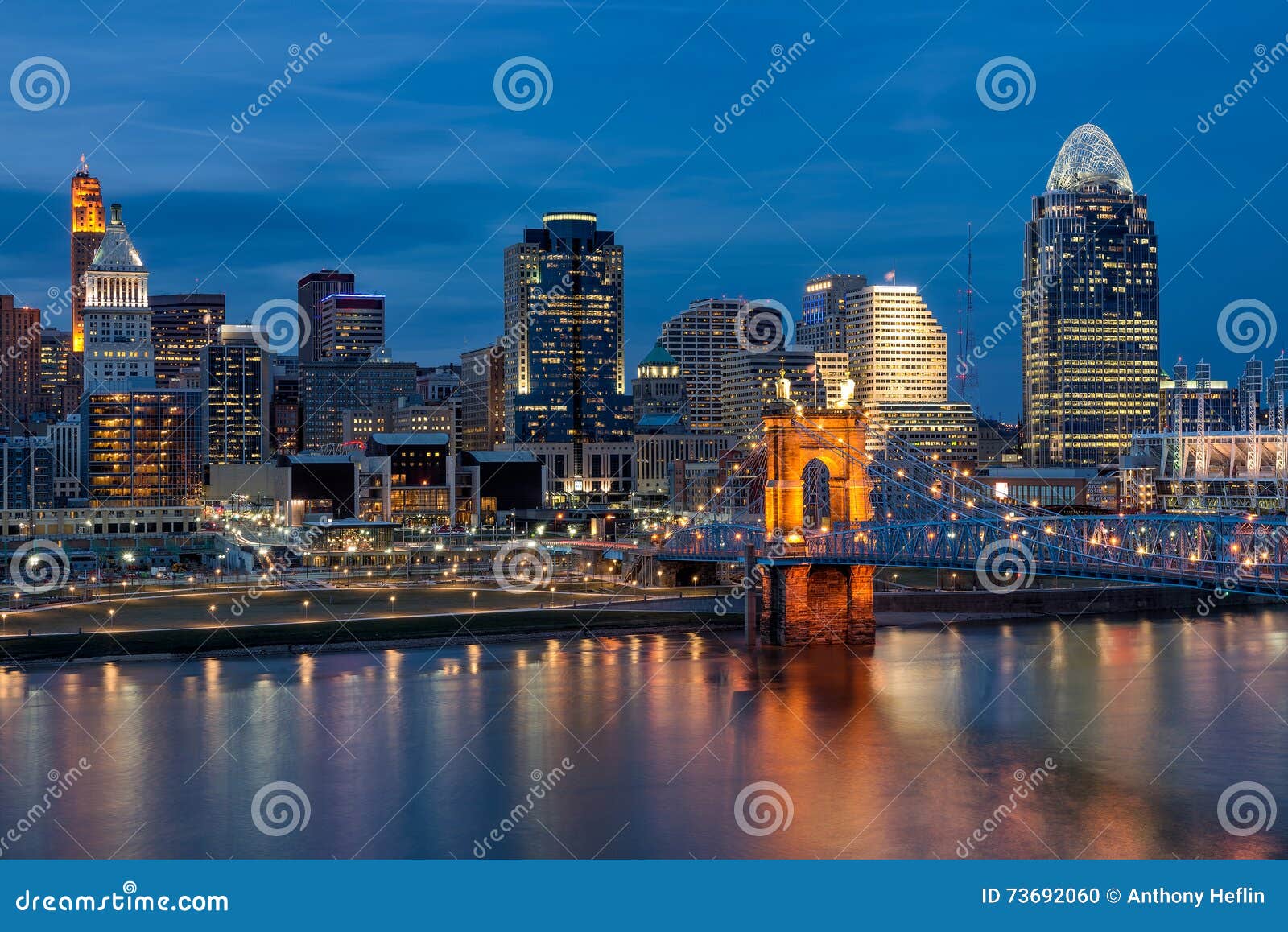 De Horizon Van Cincinnati, Roebling-Brug, Ohio Stock Foto - Image of ...