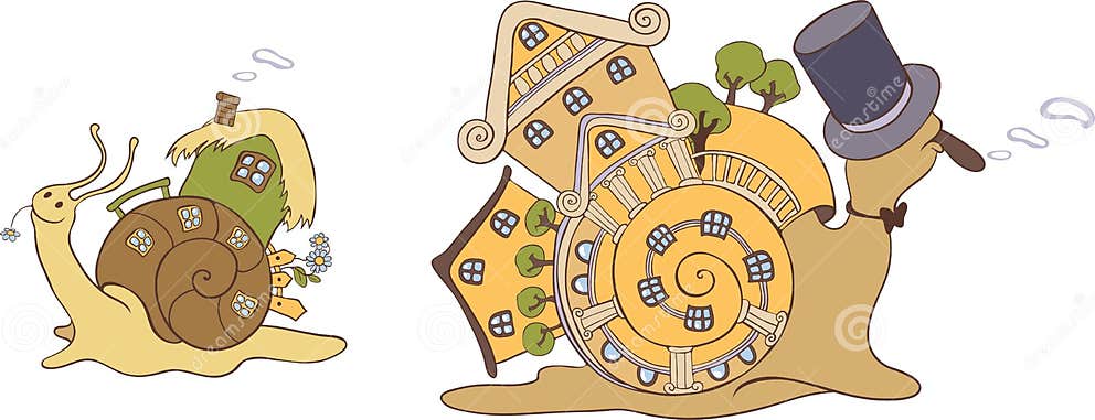 De huizen van de slak vector illustratie. Illustration of geel - 27345465
