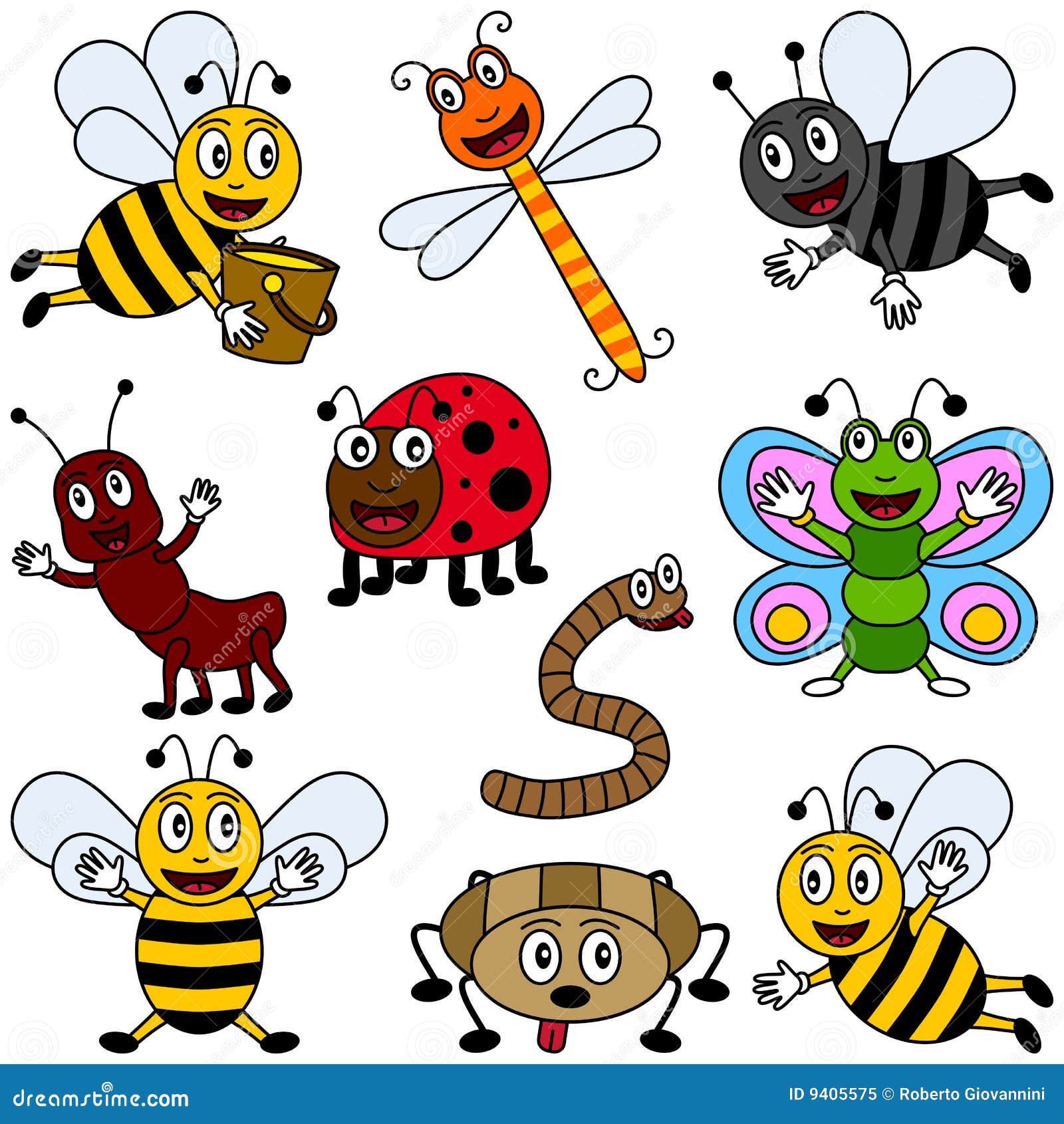 De Inzameling Van De Insecten Van Het Beeldverhaal Vector Illustratie ...