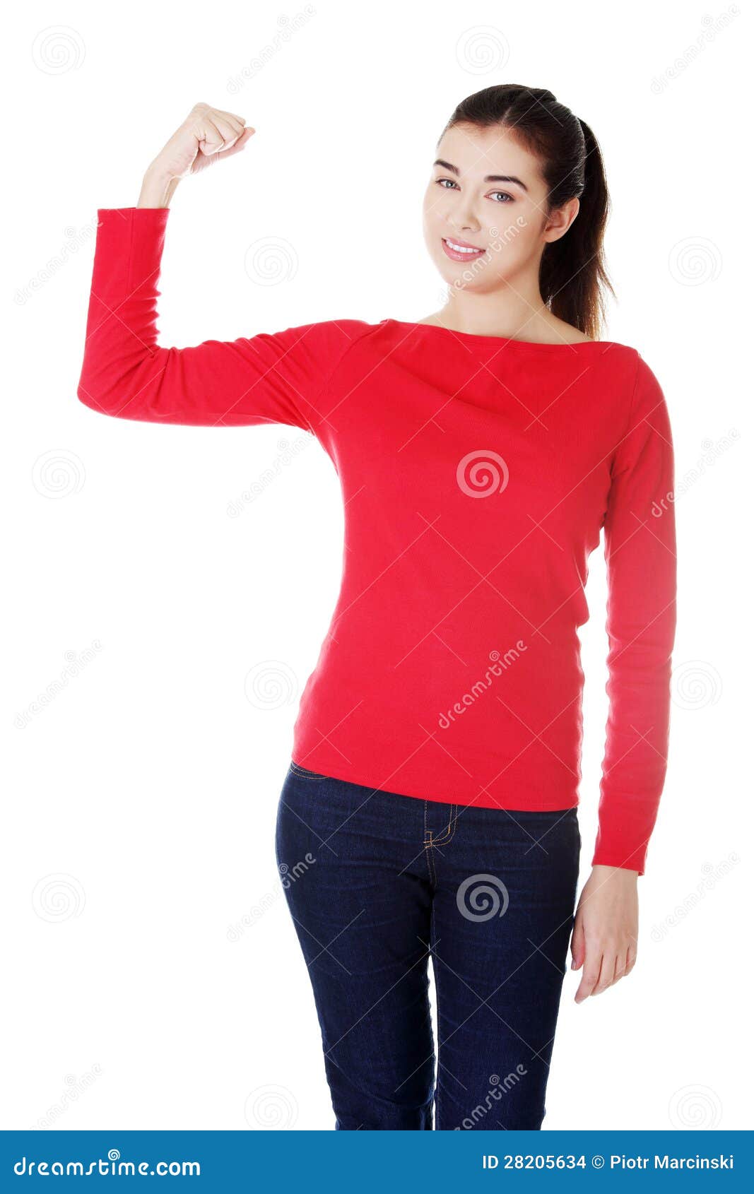 De Jonge Vrouw Toont Haar Bicepsen. Stock Foto - Image of schoonheid ...