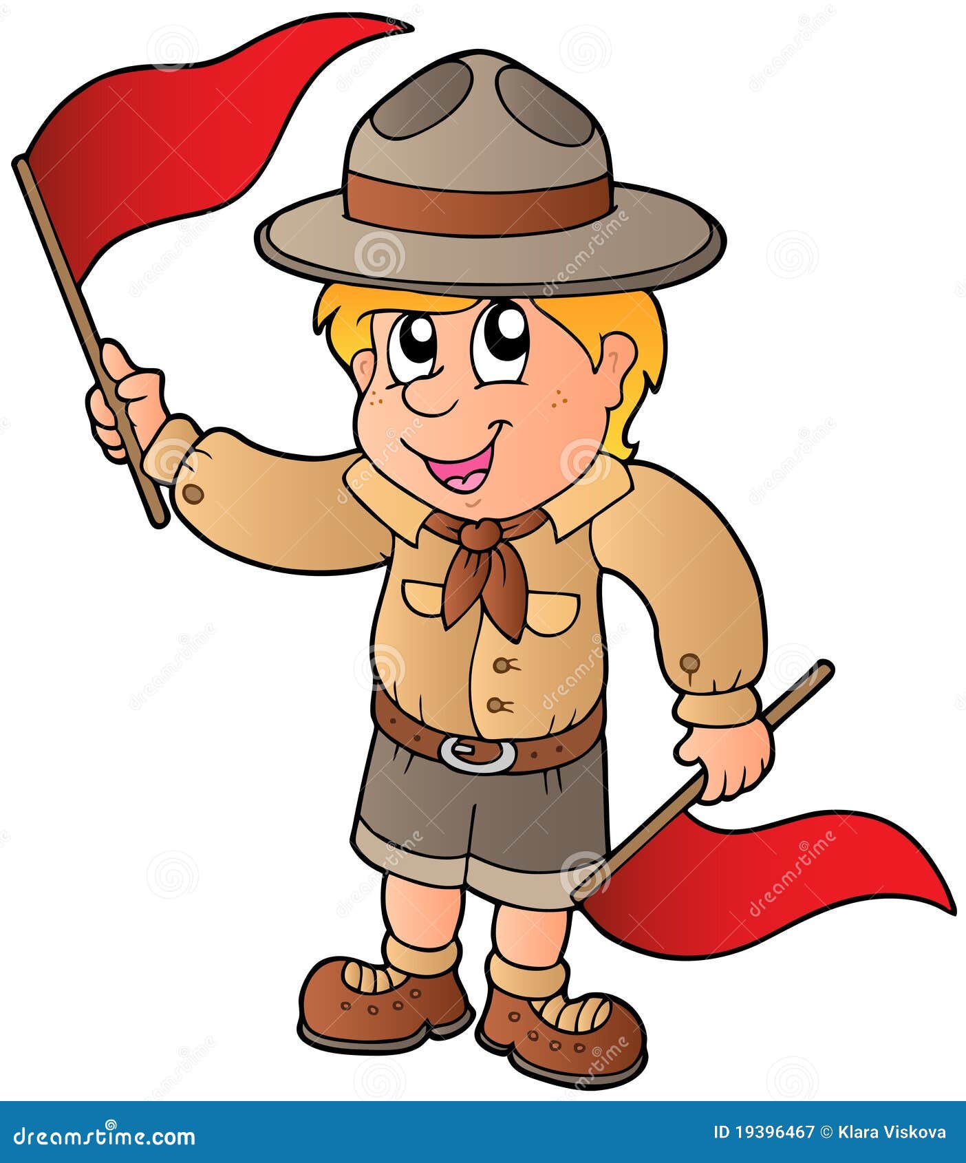 De Jongen Die Van De Verkenner Vlagsignaal Geeft Vector Illustratie ...