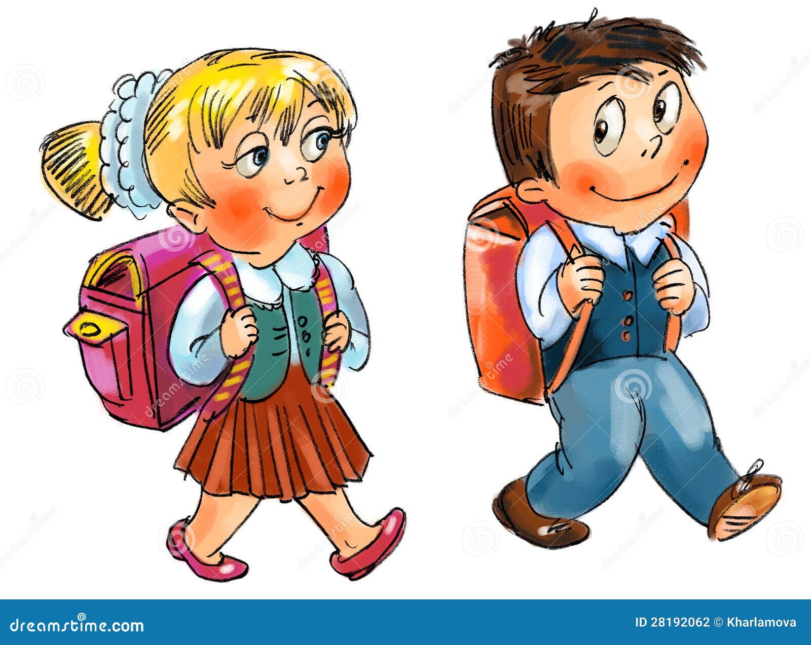 De Jongen En Het Meisje Gaan Naar School Stock Illustratie ...