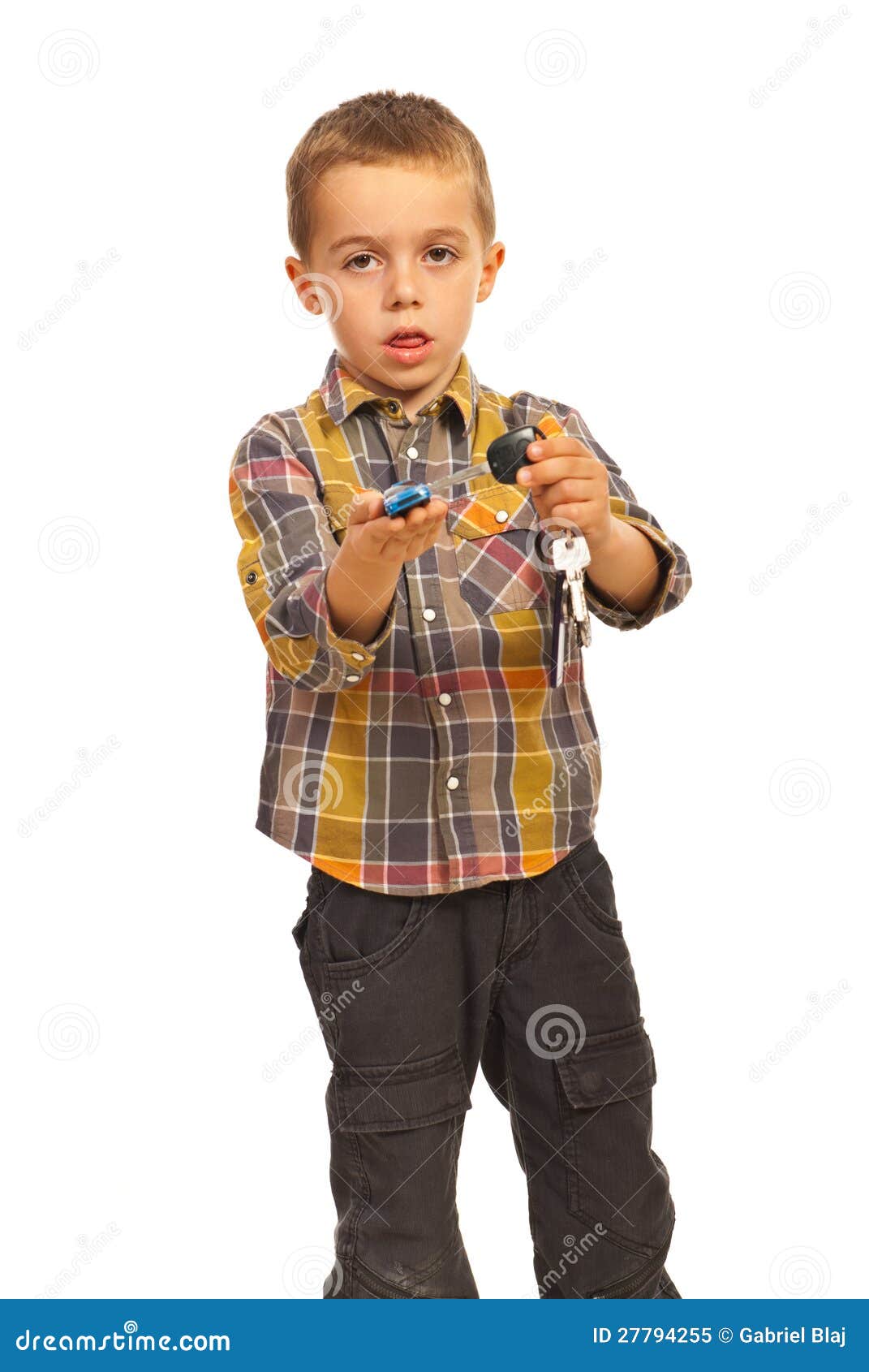 De Jongen Van Het Jonge Geitje Met Auto En Sleutels Stock Afbeelding ...