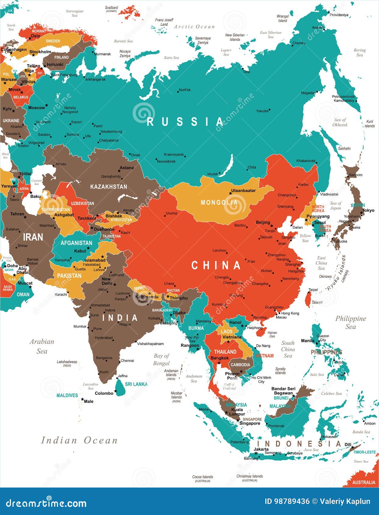 De Kaart Van Azië - Vectorillustratie Stock Illustratie - Illustration ...