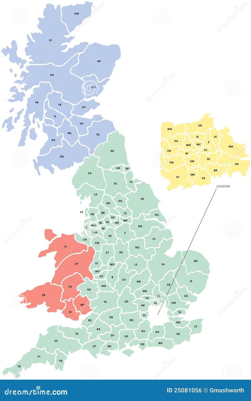 De Kaart Van De Postcode Van Het UK Vector Illustratie - Illustration ...