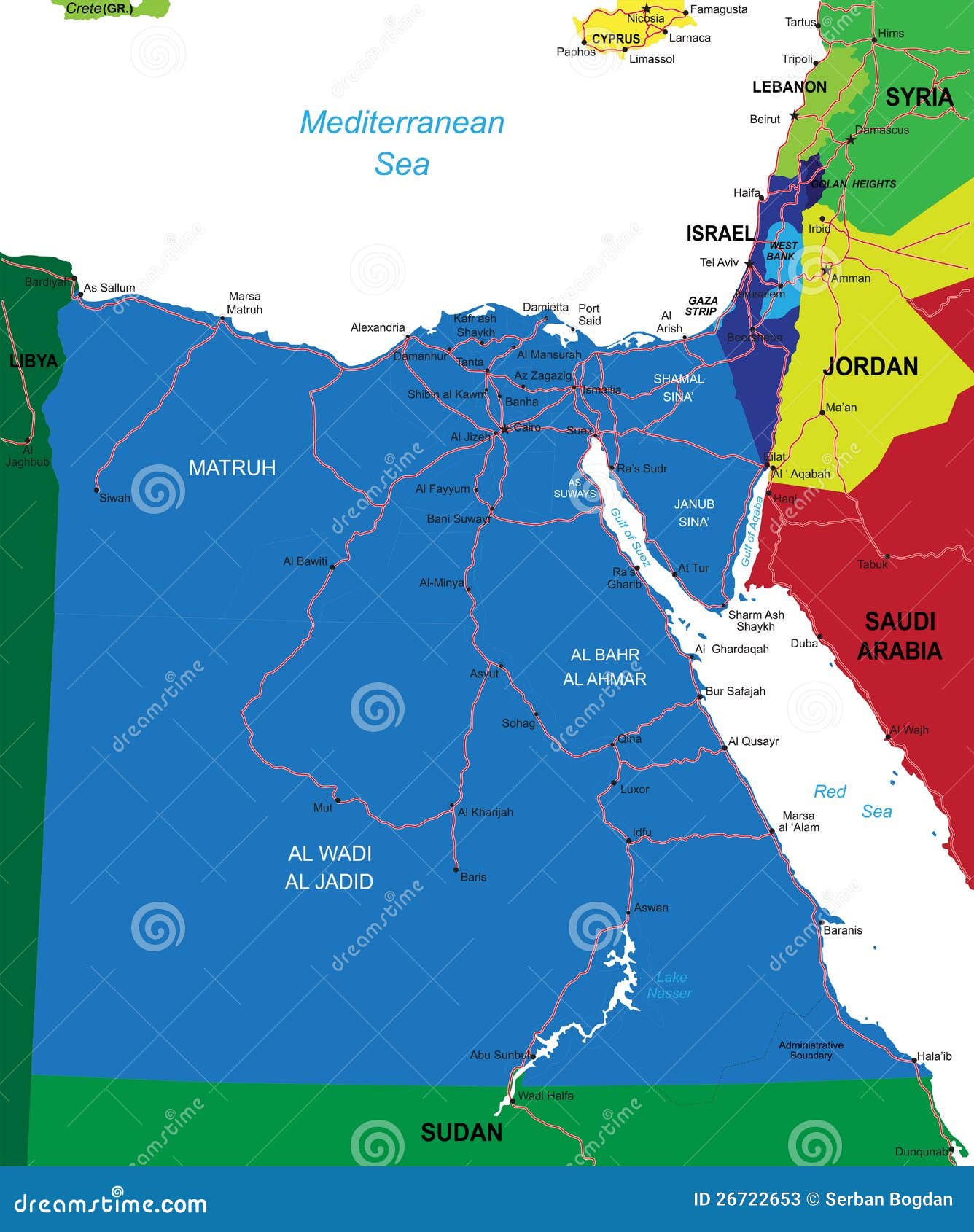 De kaart van Egypte vector illustratie. Illustration of cartografie ...