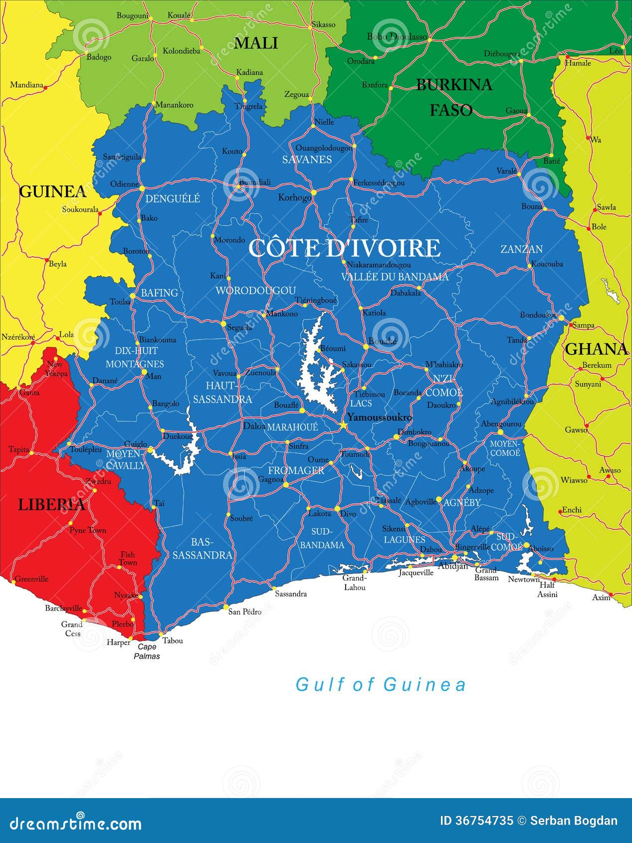 De kaart van Ivoorkust vector illustratie. Illustration of ...
