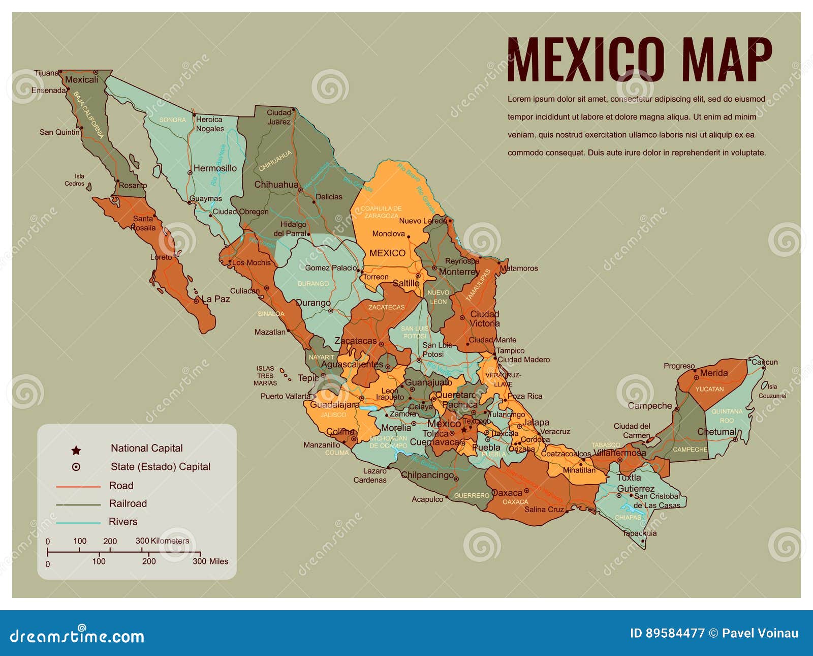 De Kaart Van Mexico Met Verkiesbare Gebieden Vector Vector Illustratie ...