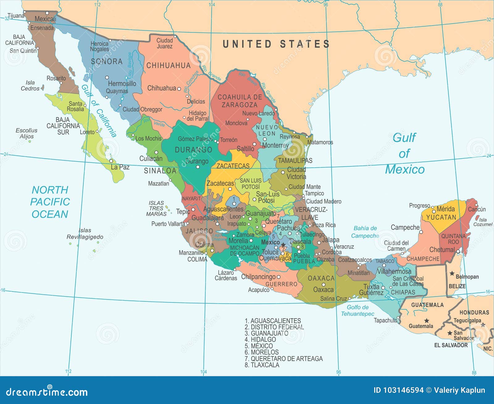 De Kaart Van Mexico - Vectorillustratie Stock Illustratie ...