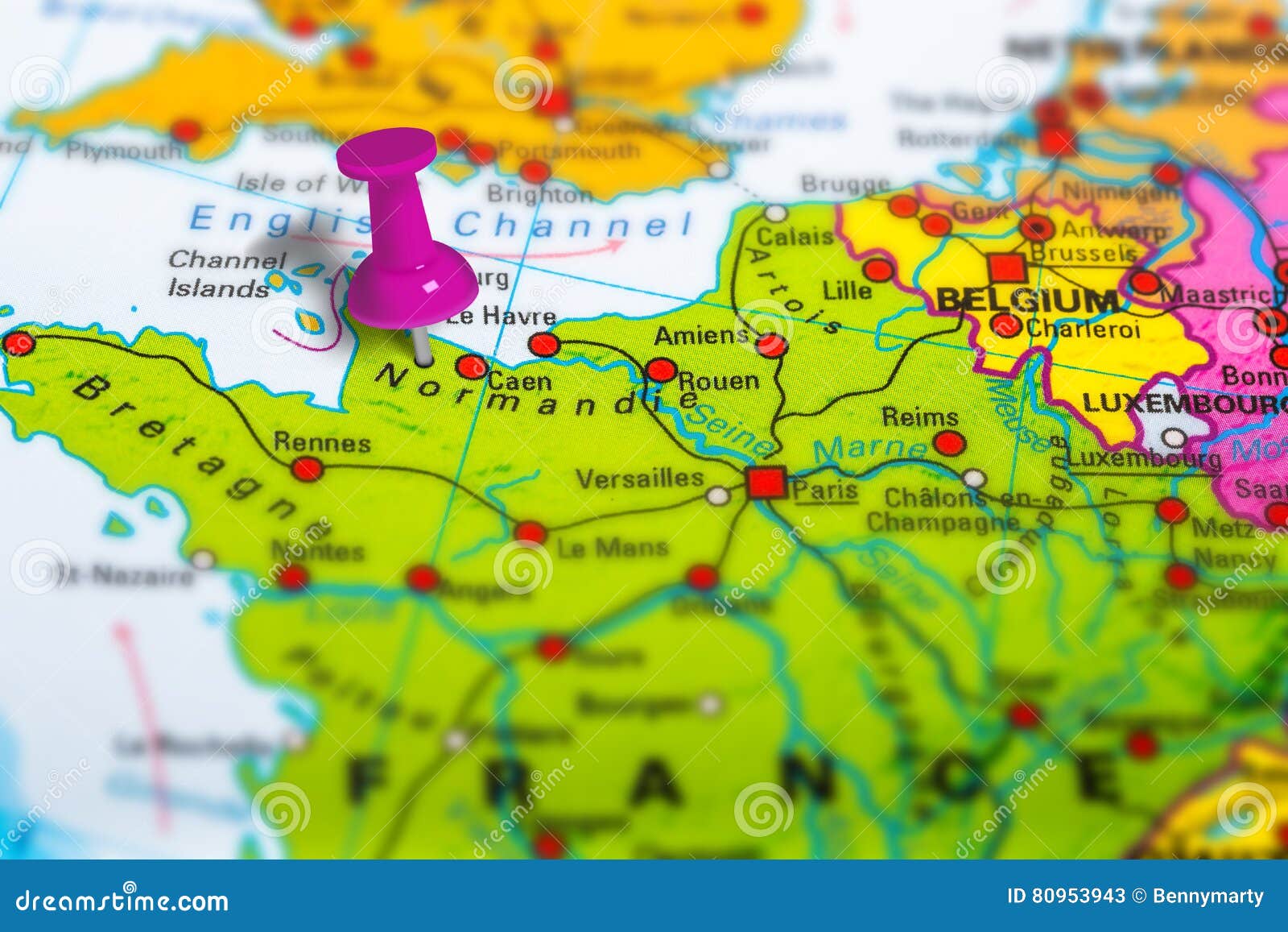 De Kaart Van Normandiefrankrijk Stock Afbeelding - Image of macro ...