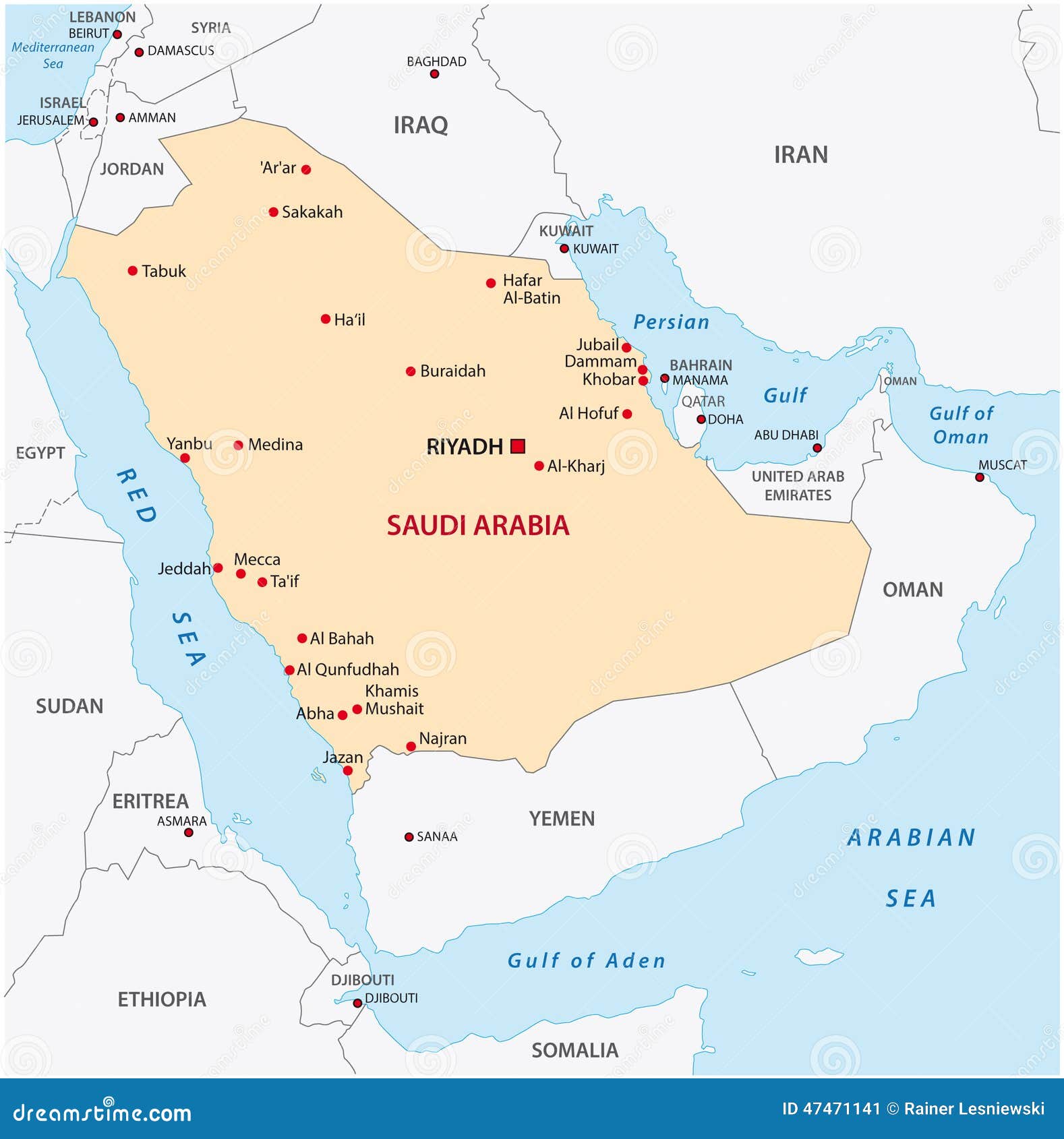 De Kaart Van Saudi-Arabië Vector Illustratie - Afbeelding: 47471141