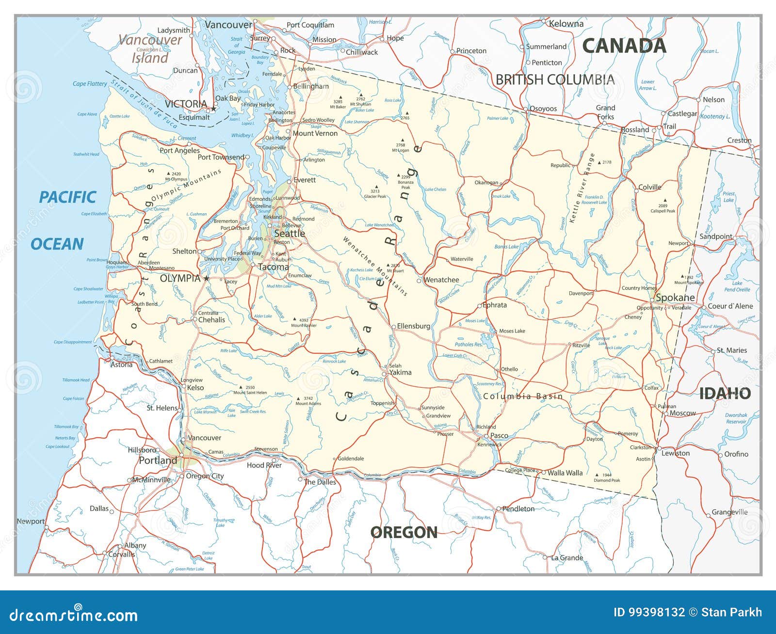 De Kaart Van De Staat Van Washington Vector Illustratie - Illustration ...