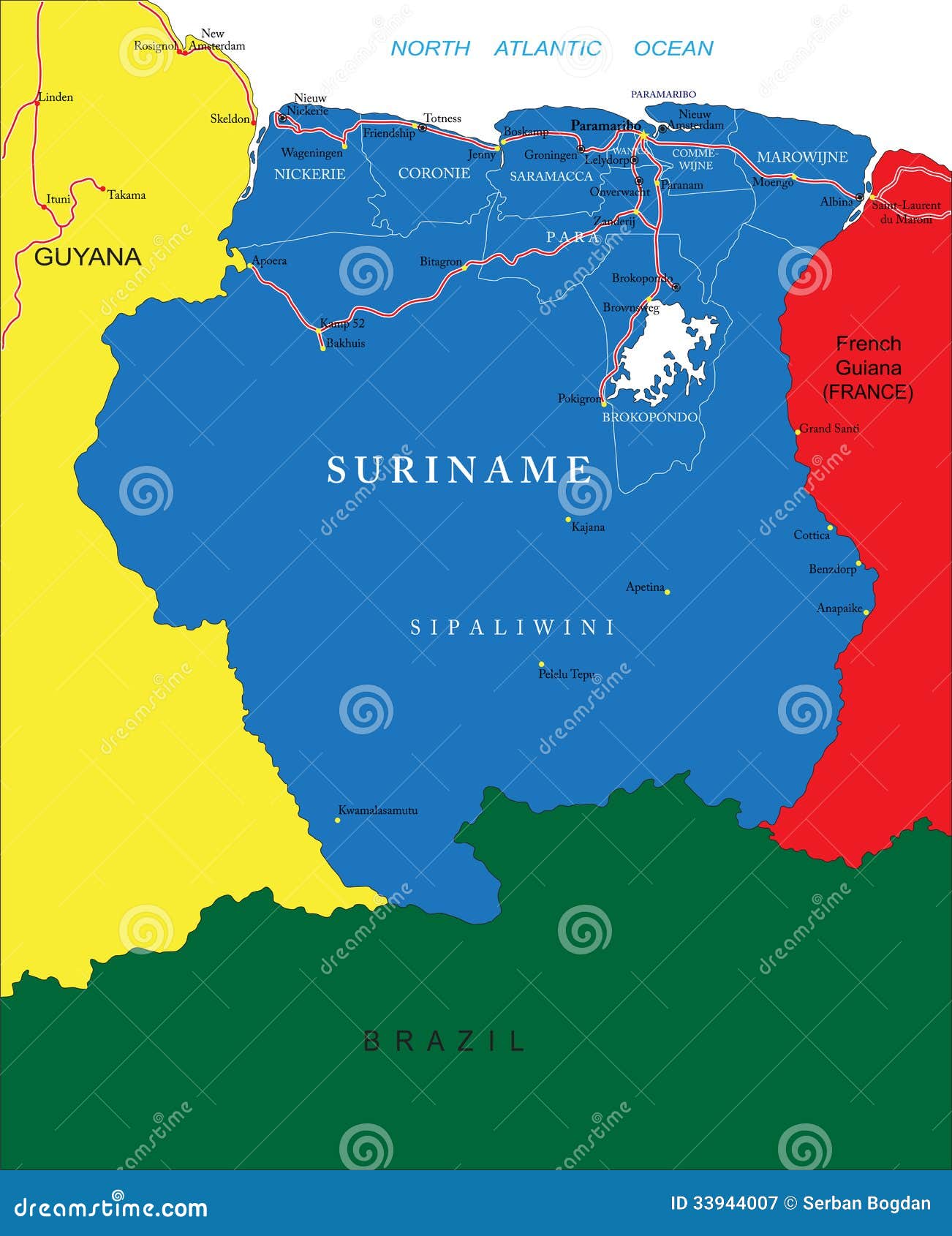 De kaart van Suriname vector illustratie. Illustration of land - 33944007