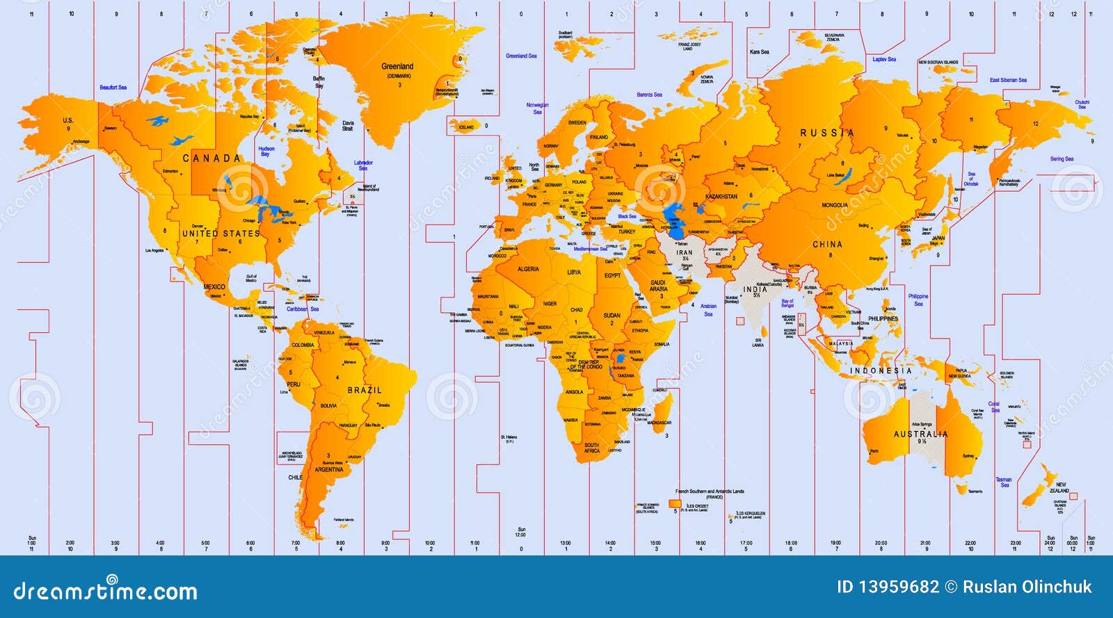 De kaart van Timezone vector illustratie. Illustration of noord - 13959682