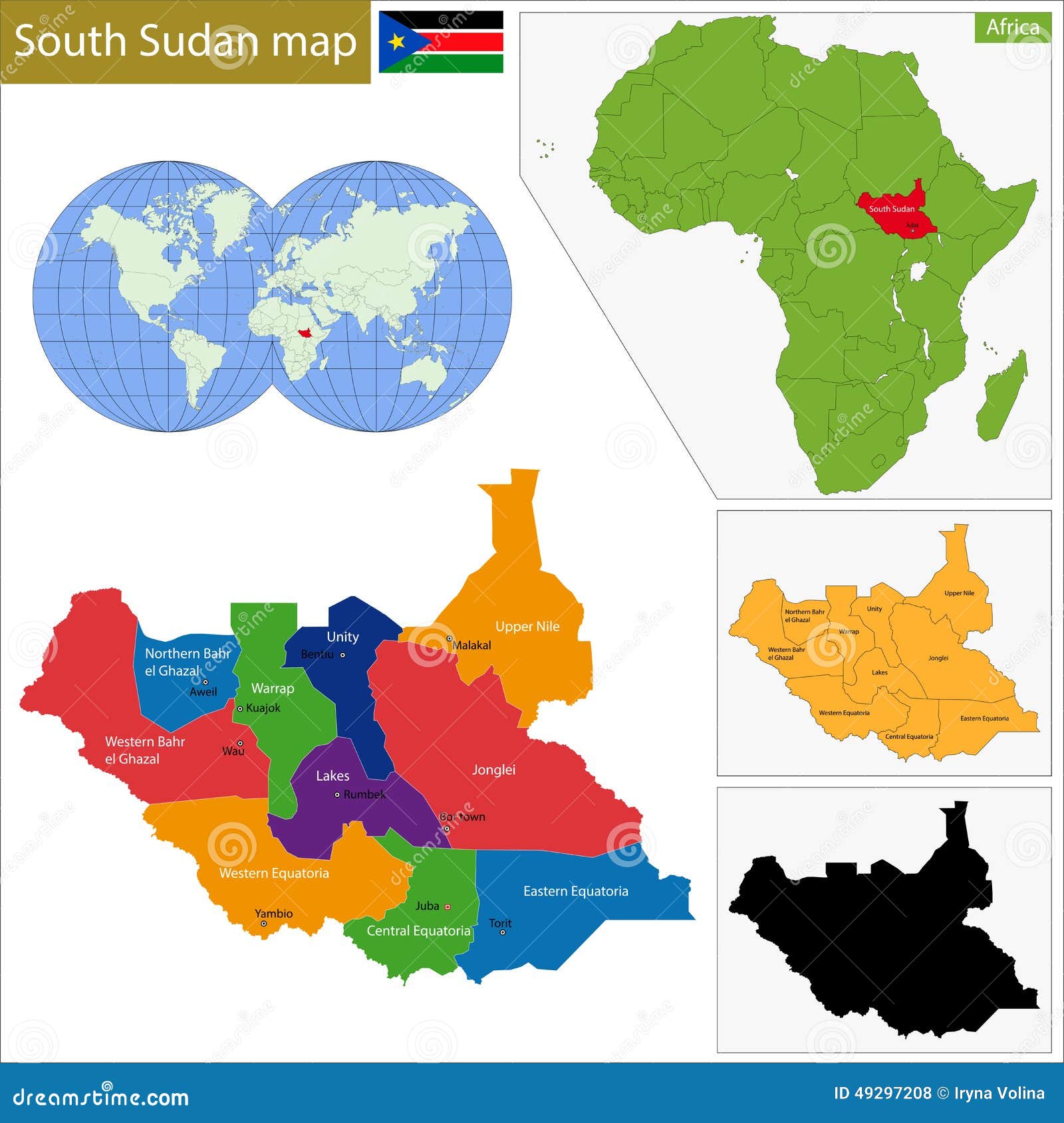 De kaart van Zuid-Soedan vector illustratie. Illustration of kleurrijk ...