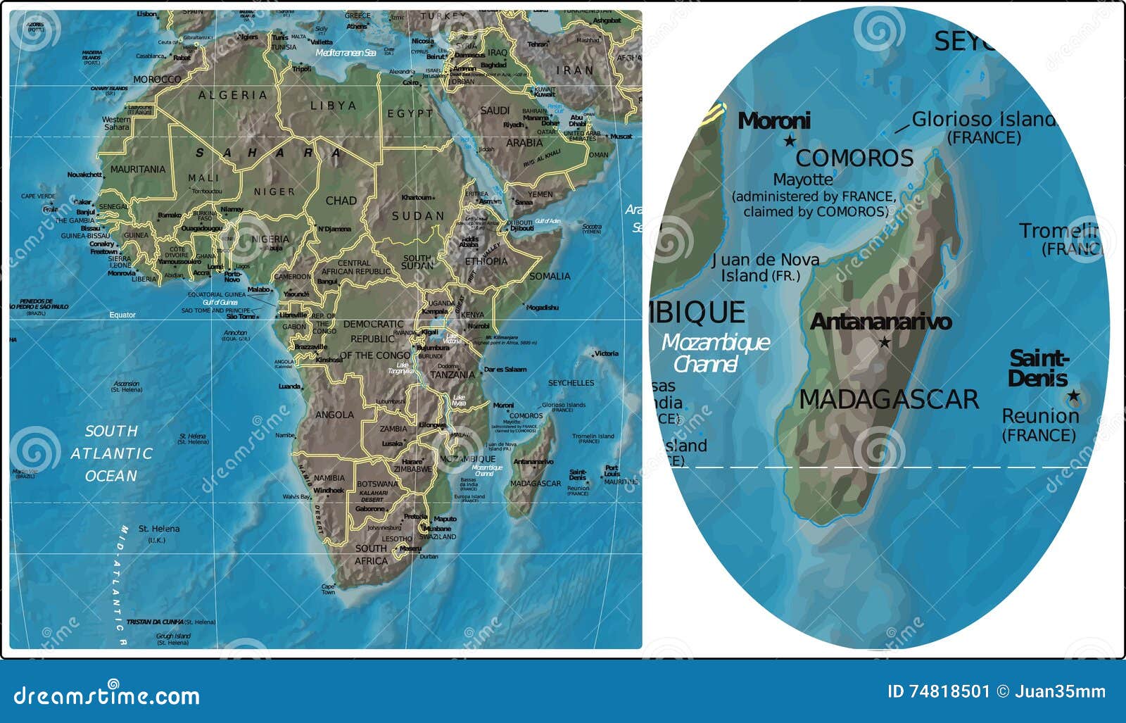 De Kaarten Van Madagascar En Van Afrika Stock Illustratie ...