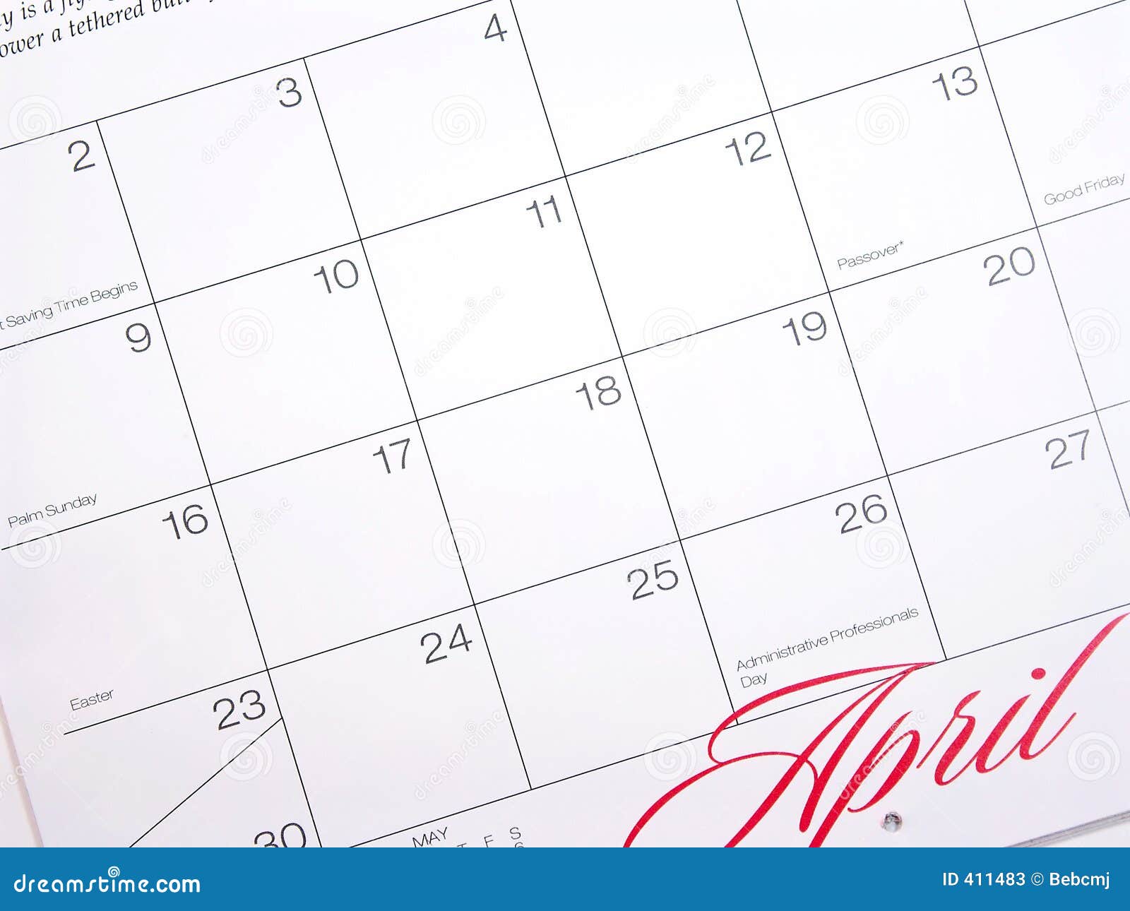 De Kalender van april stock afbeelding. Image of datum - 411483