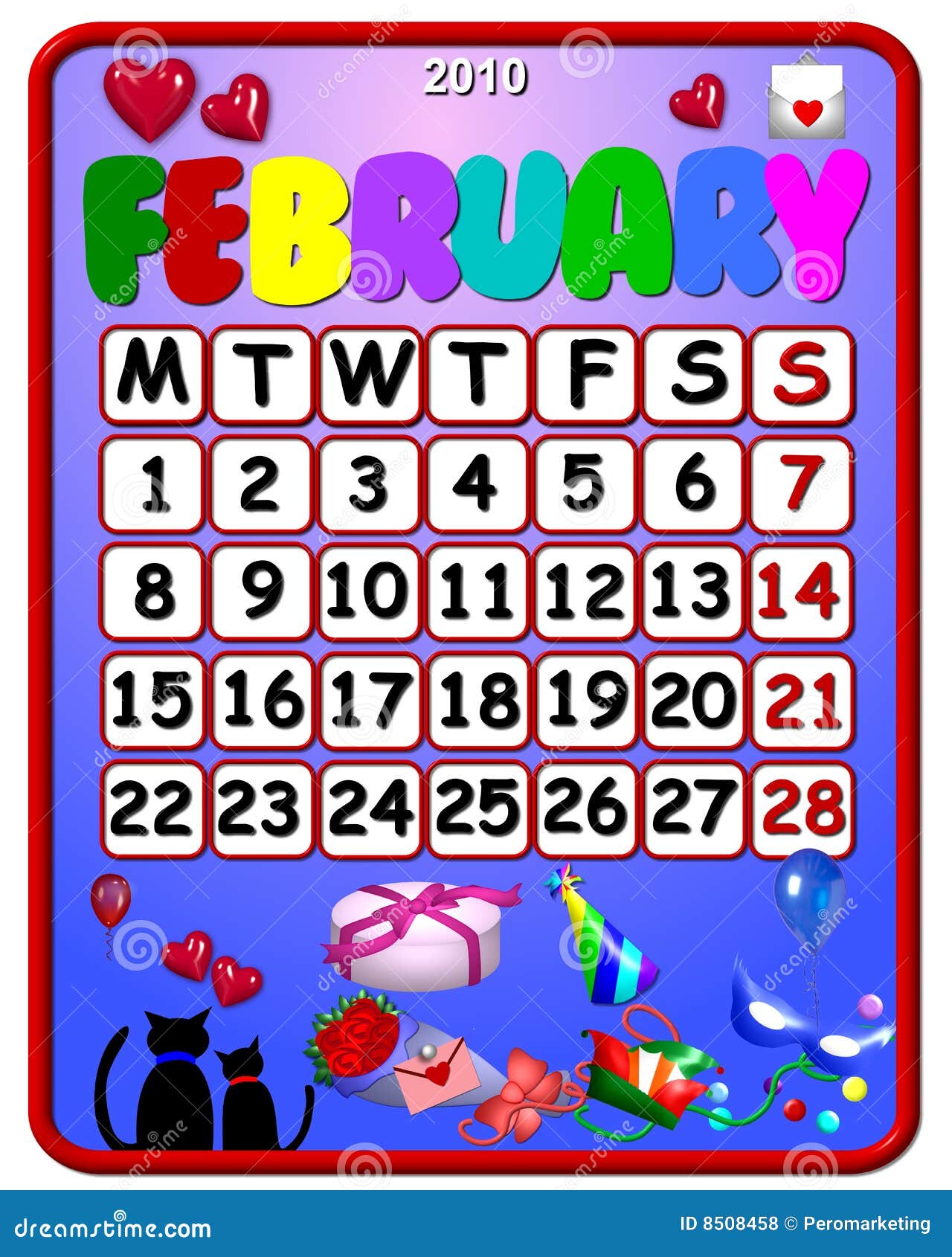 De Kalender Van Februari 2010 Stock Illustratie - Illustration of kleur ...