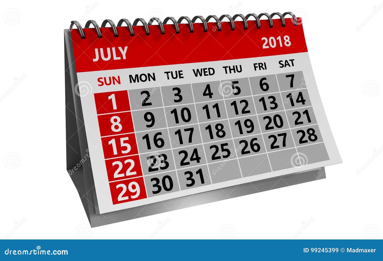 De kalender van juli 2018 stock afbeelding. Image of maand - 99245399