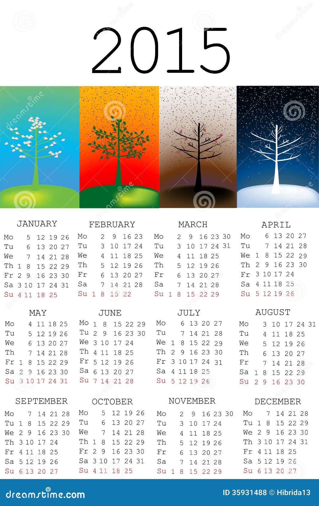 De Kalender Van 2015 Met Seizoenen Stock Illustratie - Illustration of ...