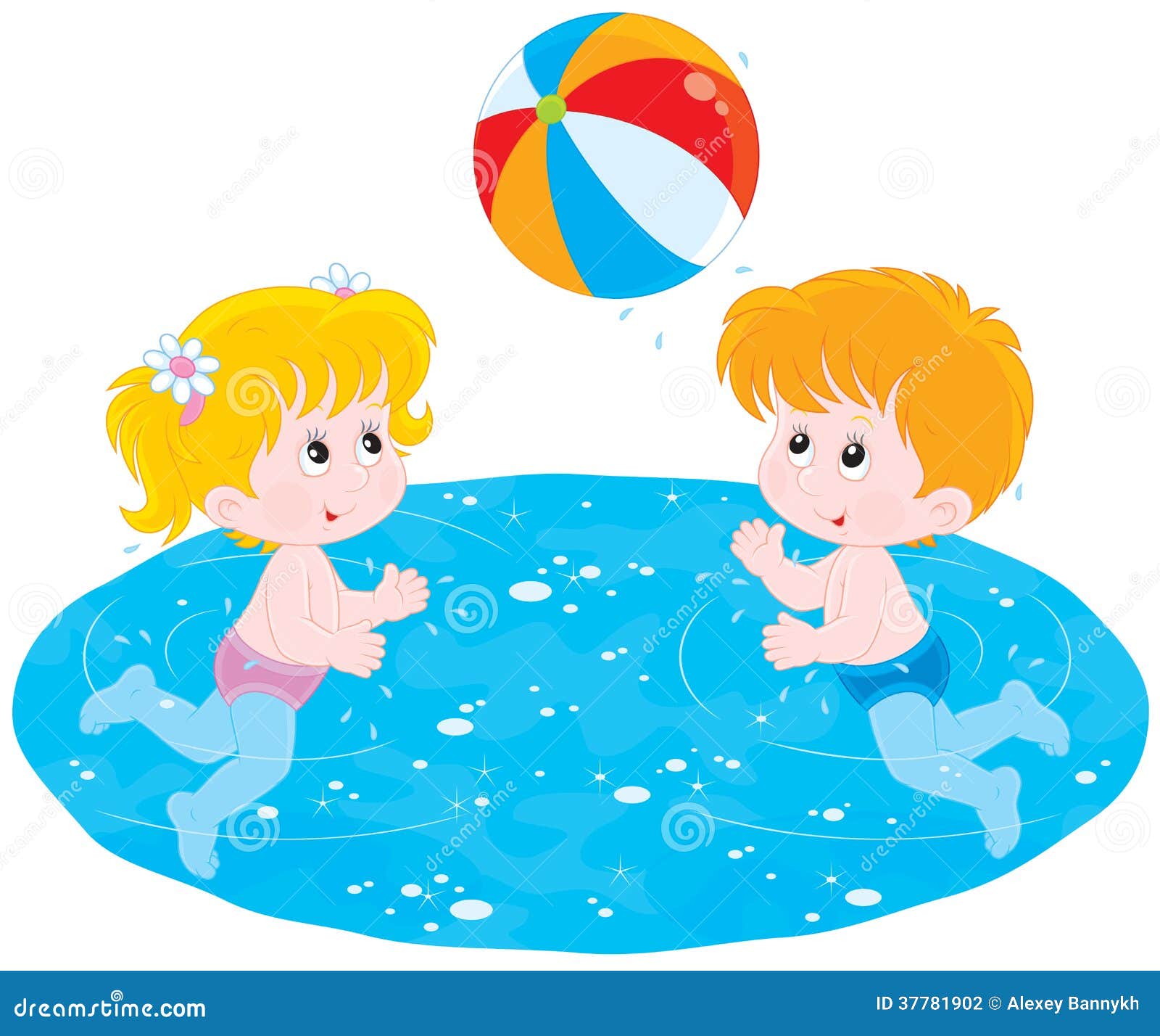 De Kinderen Spelen Een Bal in Water Vector Illustratie - Illustration ...