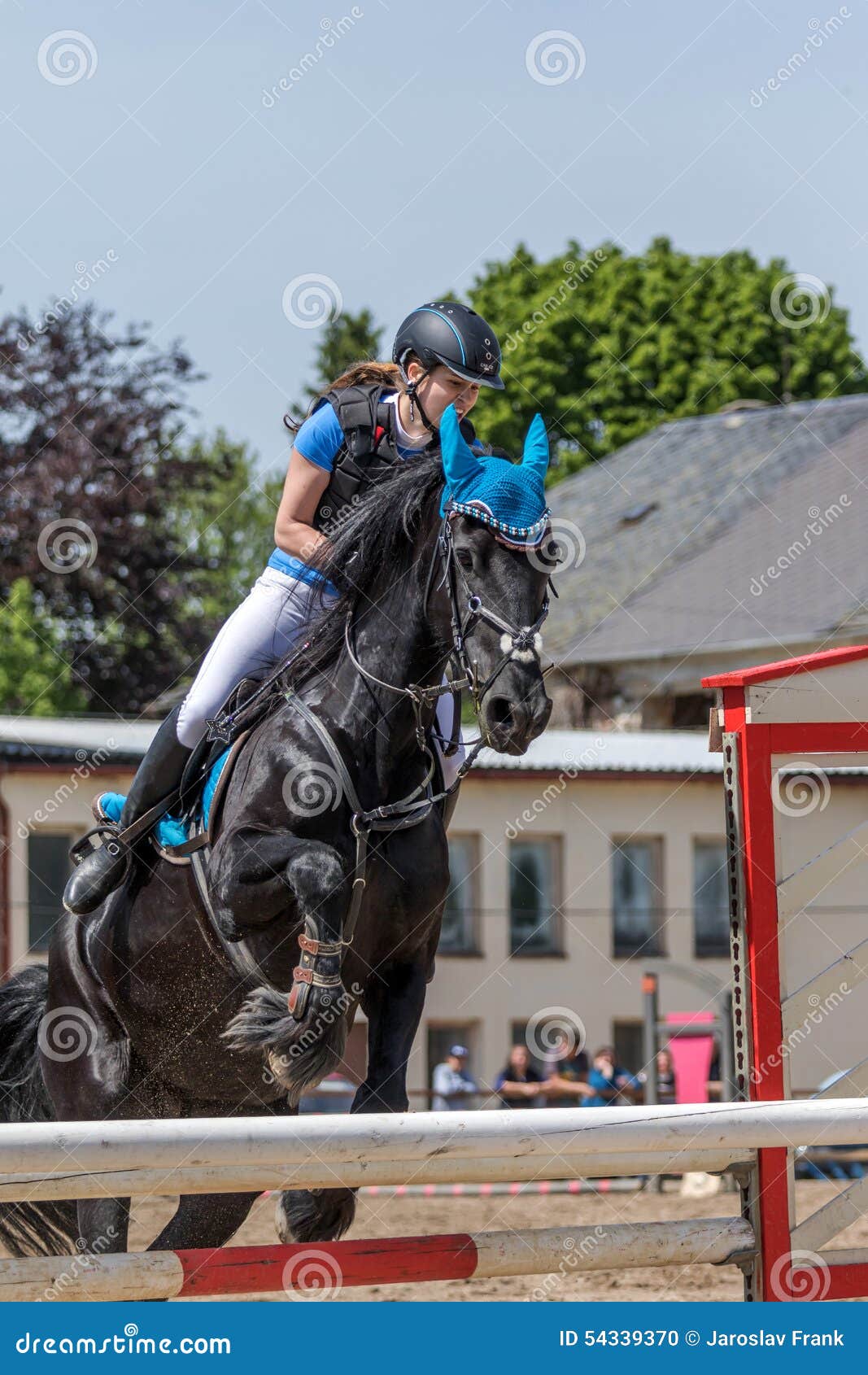 De Kleur-aangepaste Amazone En Het Paard Springen Redactionele ...