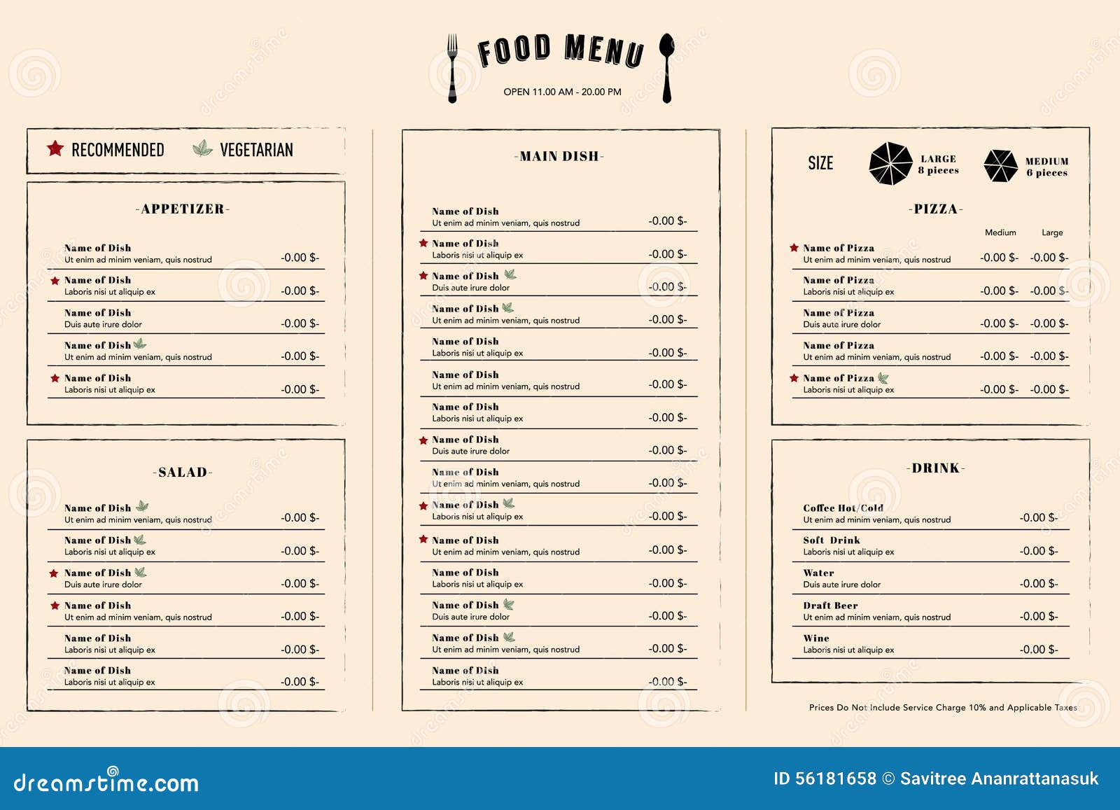 De Lay-out Van Het Het Ontwerpmalplaatje Van Het Restaurantmenu Met ...