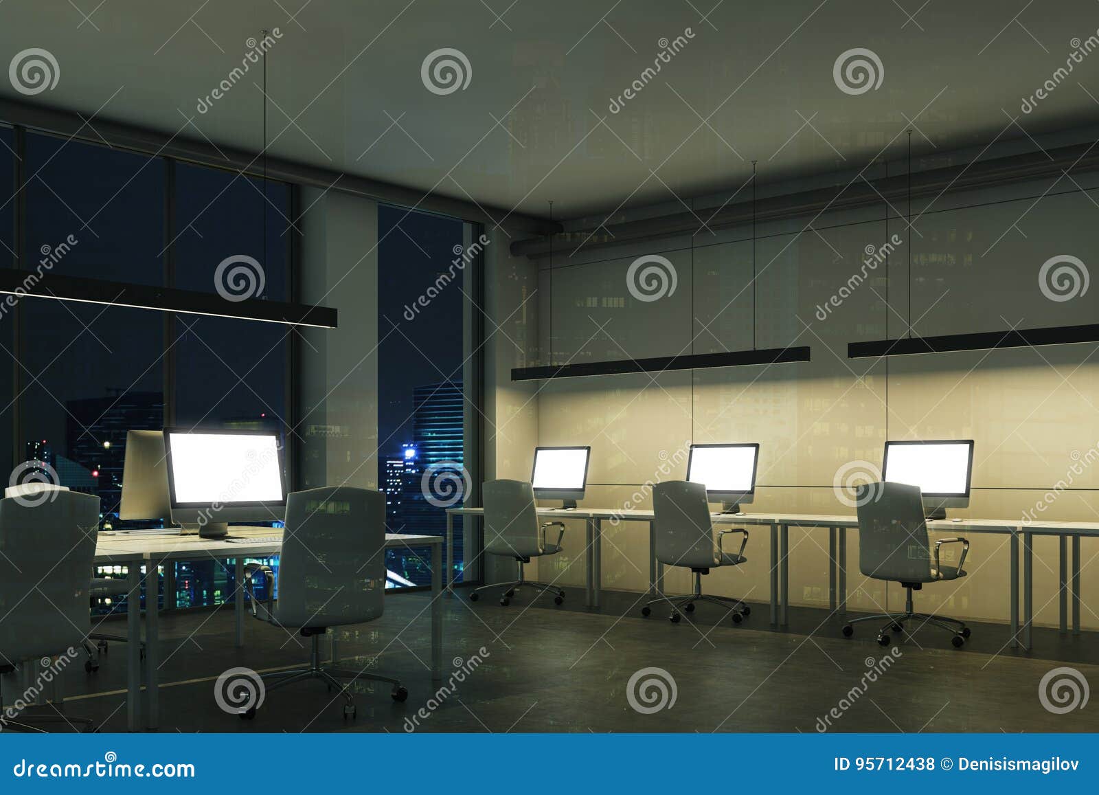 De Lege Computerschermen in Een Nachtbureau, Hoek Stock Illustratie ...