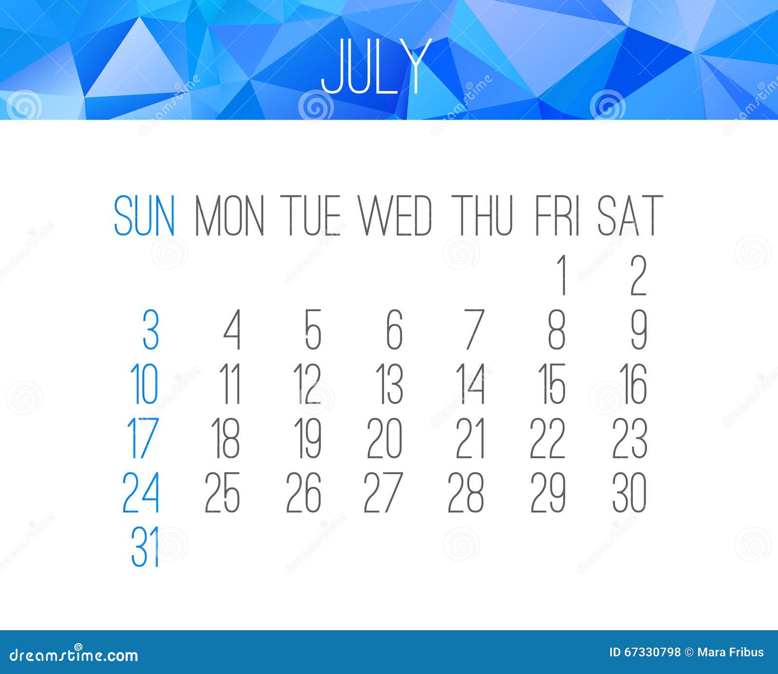 De Maandelijkse Kalender Van Juli 2016 Vector Illustratie ...