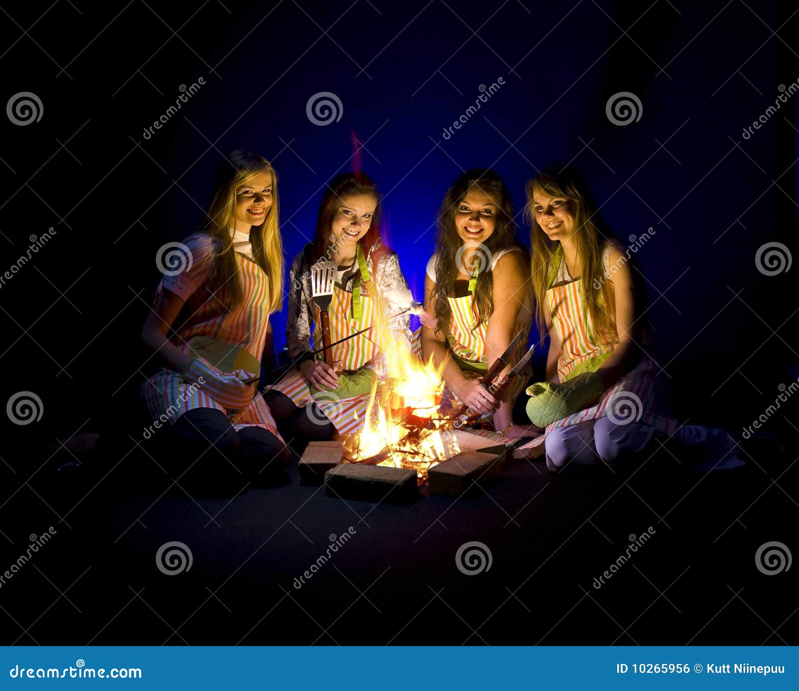 De Meisjes Van Het Kampvuur Stock Foto - Image of grillen, nachttijd ...