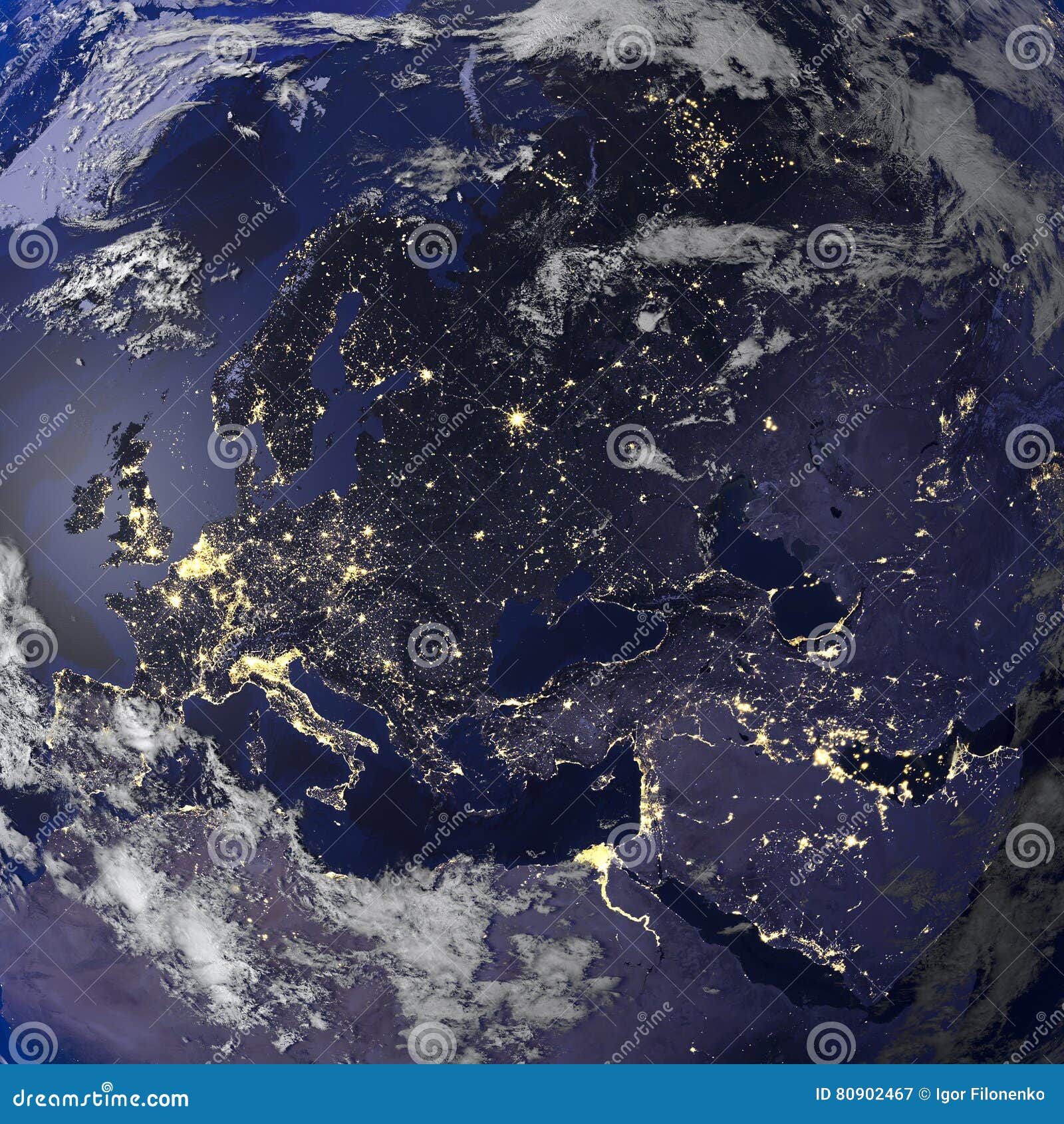 De Mening Van De Aardenacht Van Het Ruimte 3d Teruggeven Stock ...