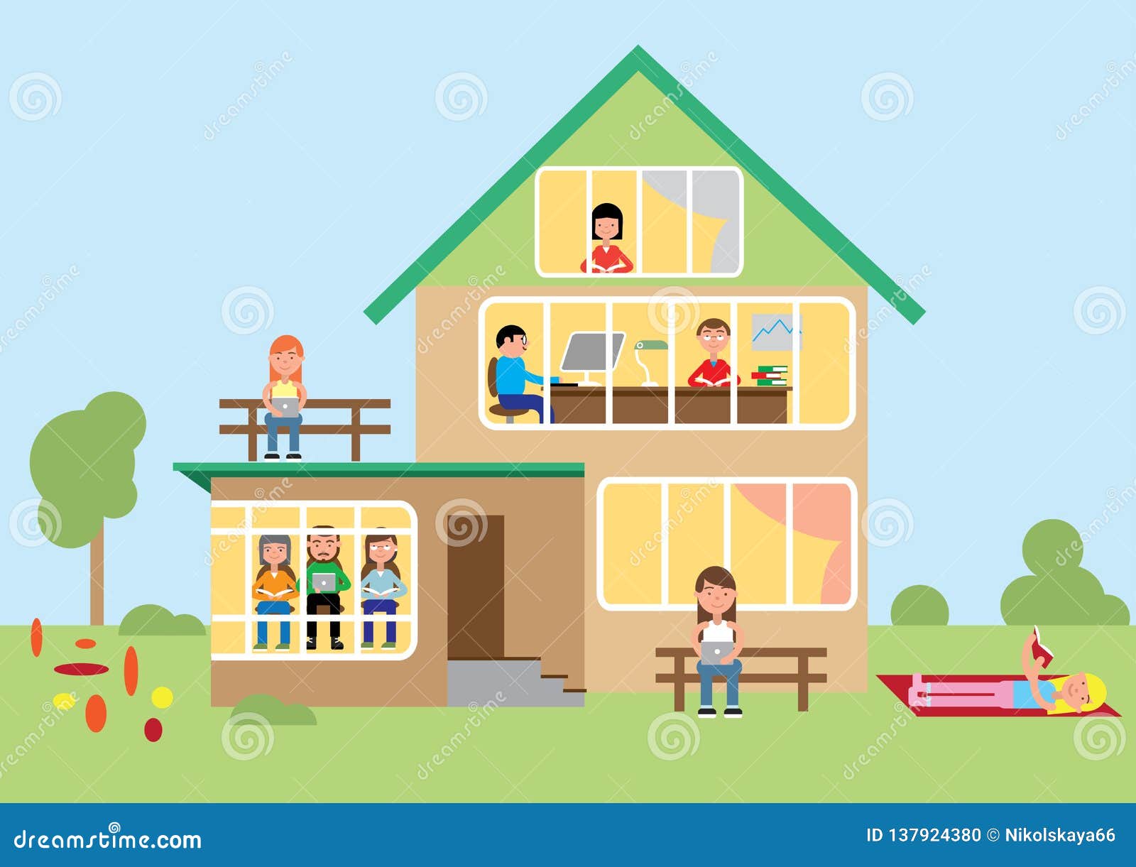 De mensen in het huis vector illustratie. Illustration of nave - 137924380