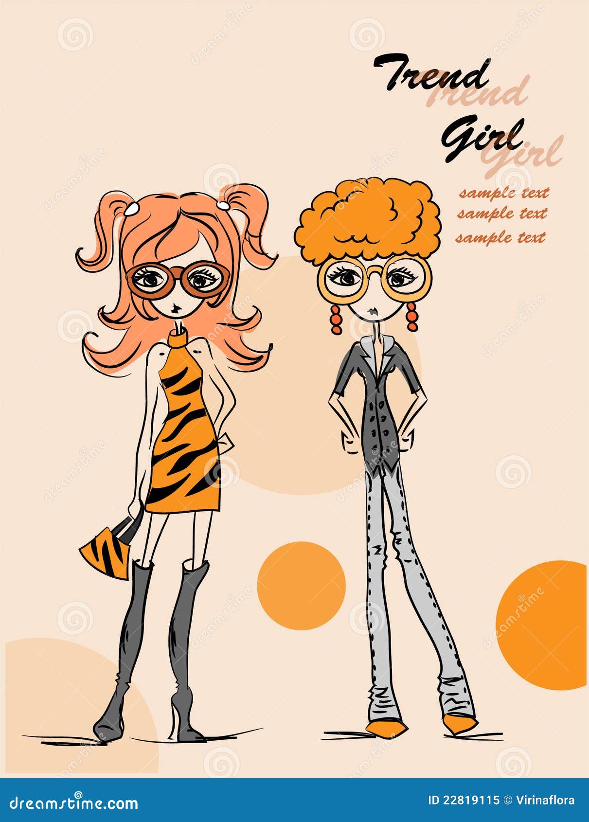 De Modieuze Meisjes Van Het Beeldverhaal, Vector Vector Illustratie ...