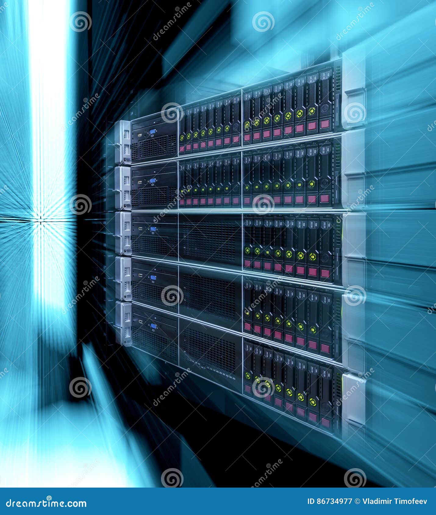 De Opslag Van De Supercomputerschijf in Modern Gegevenscentrum Stock ...