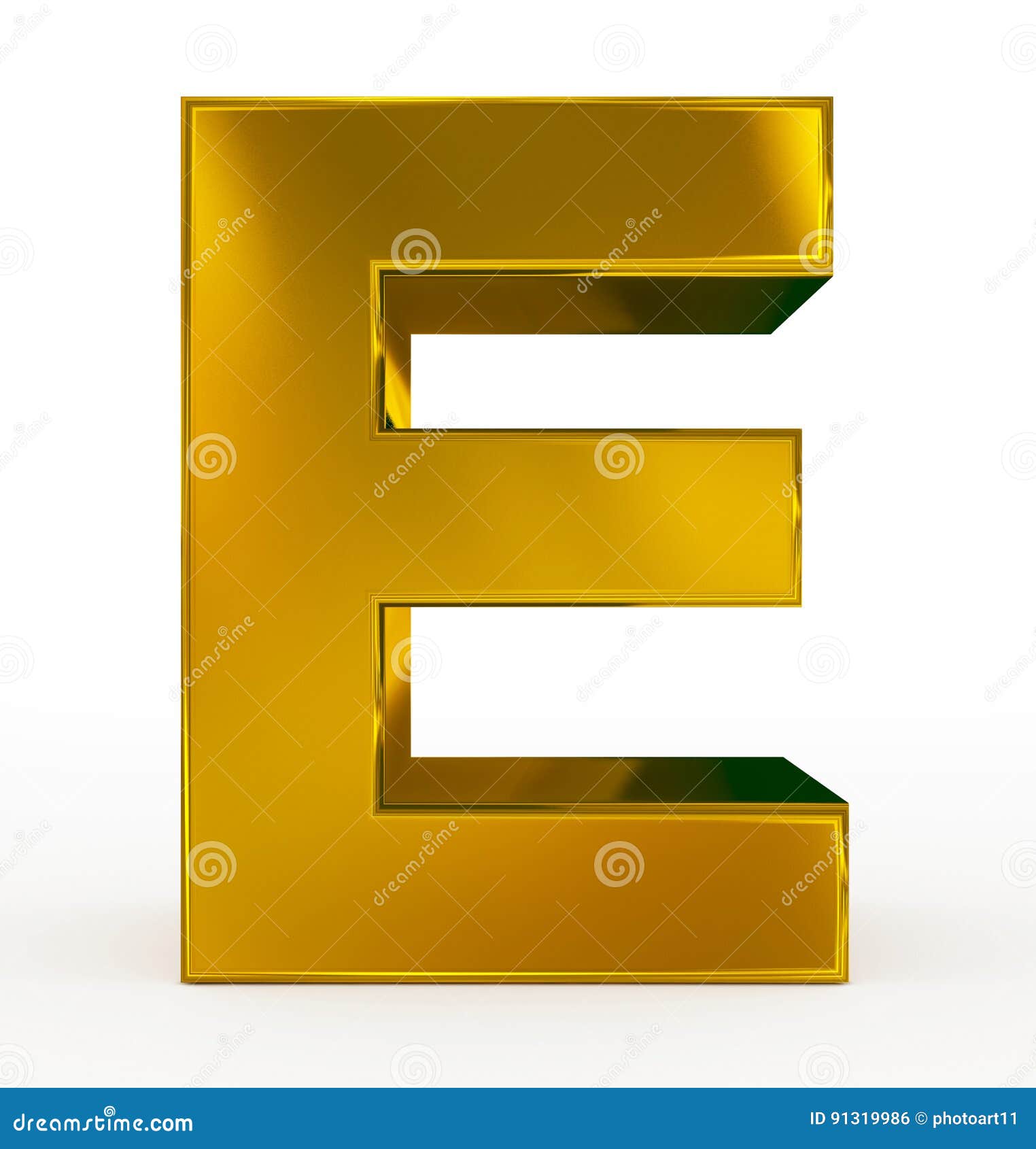 De Oro De La Letra E 3d Aislada En Blanco Stock de ilustración ...