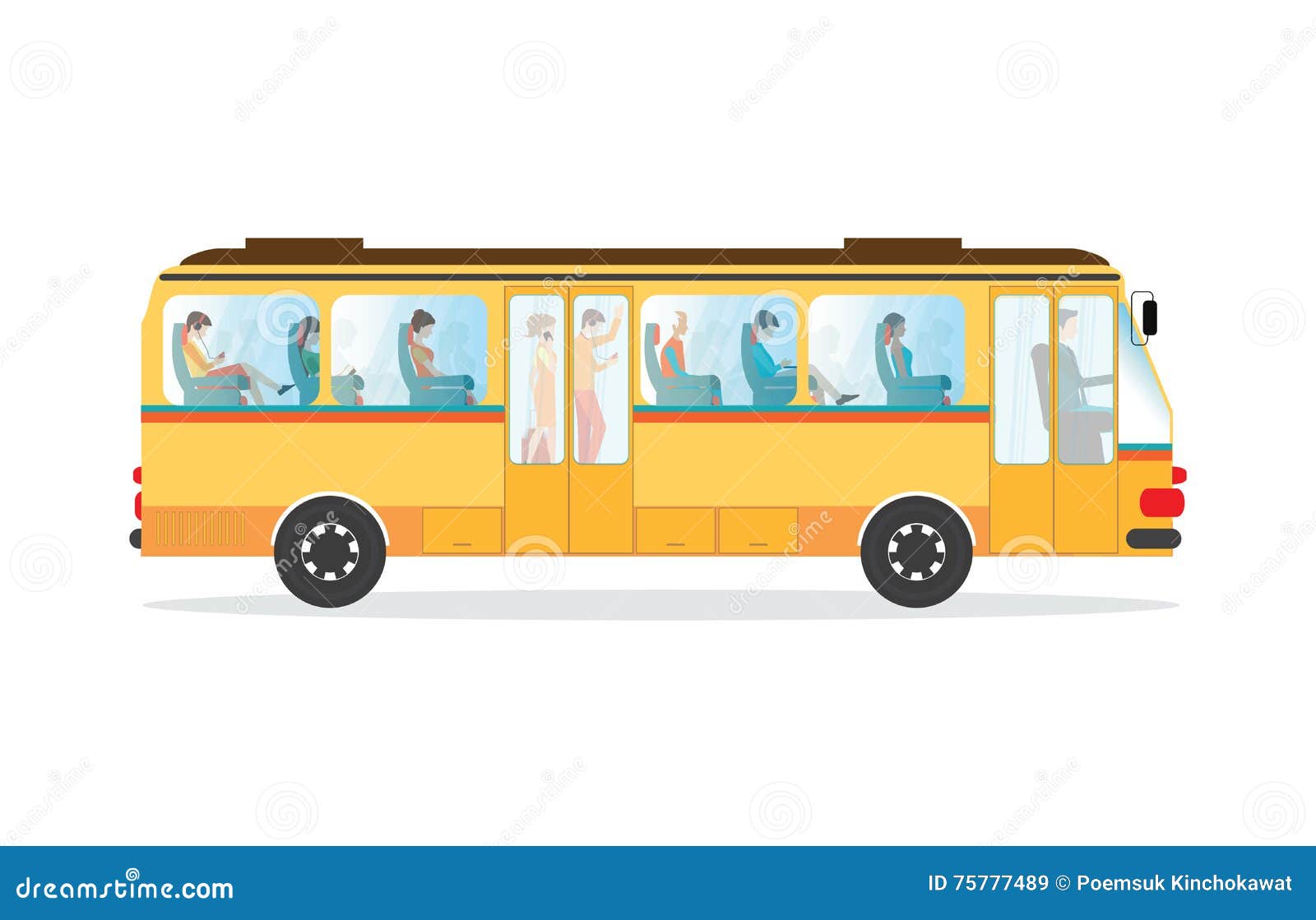 De Passagiers in Openbaar Vervoer Vervoeren Per Bus Vector Illustratie ...