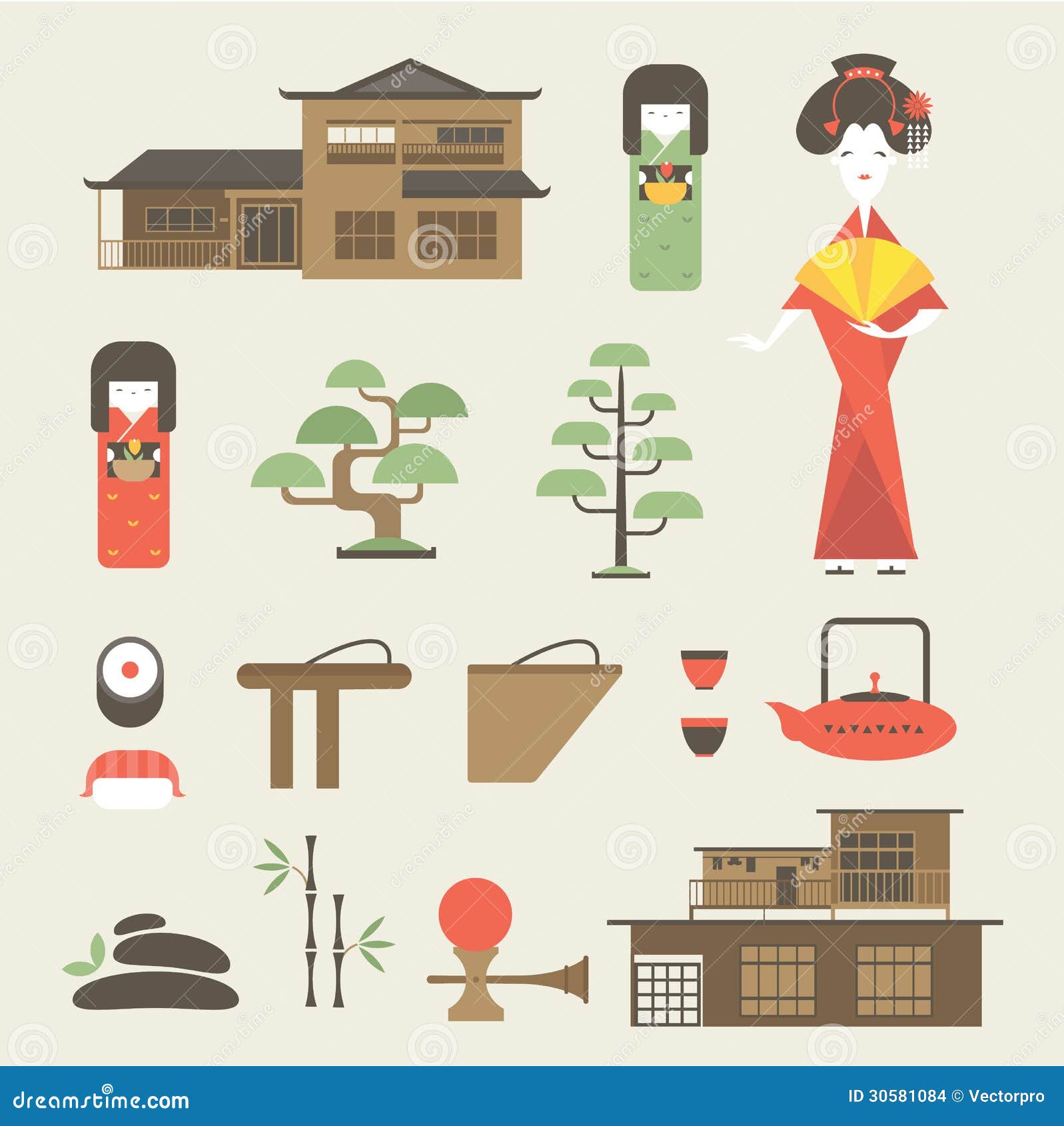 De pictogrammen van Japan vector illustratie. Illustration of mooi ...